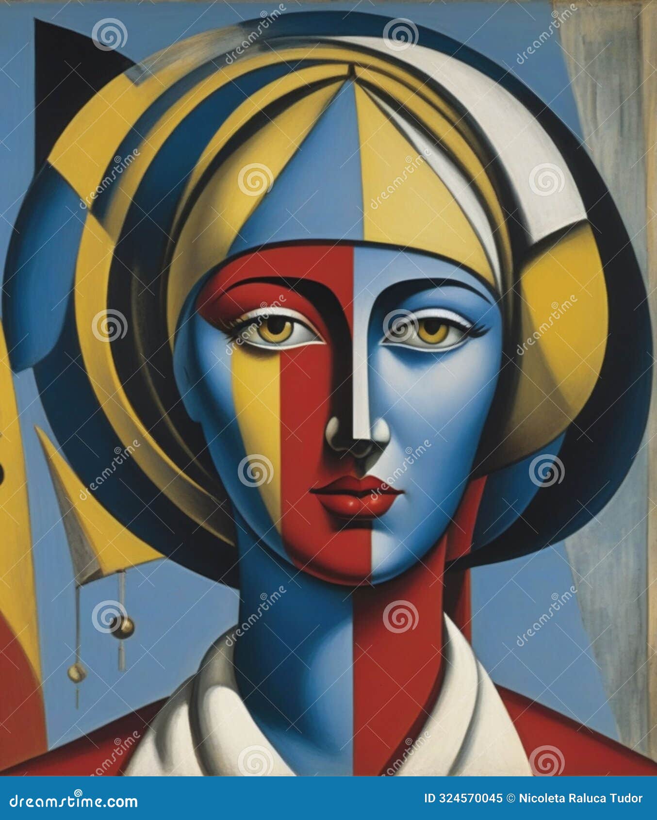 Abstract Modern Portrait of a Woman with Red Blue and Yellow Colors ...
