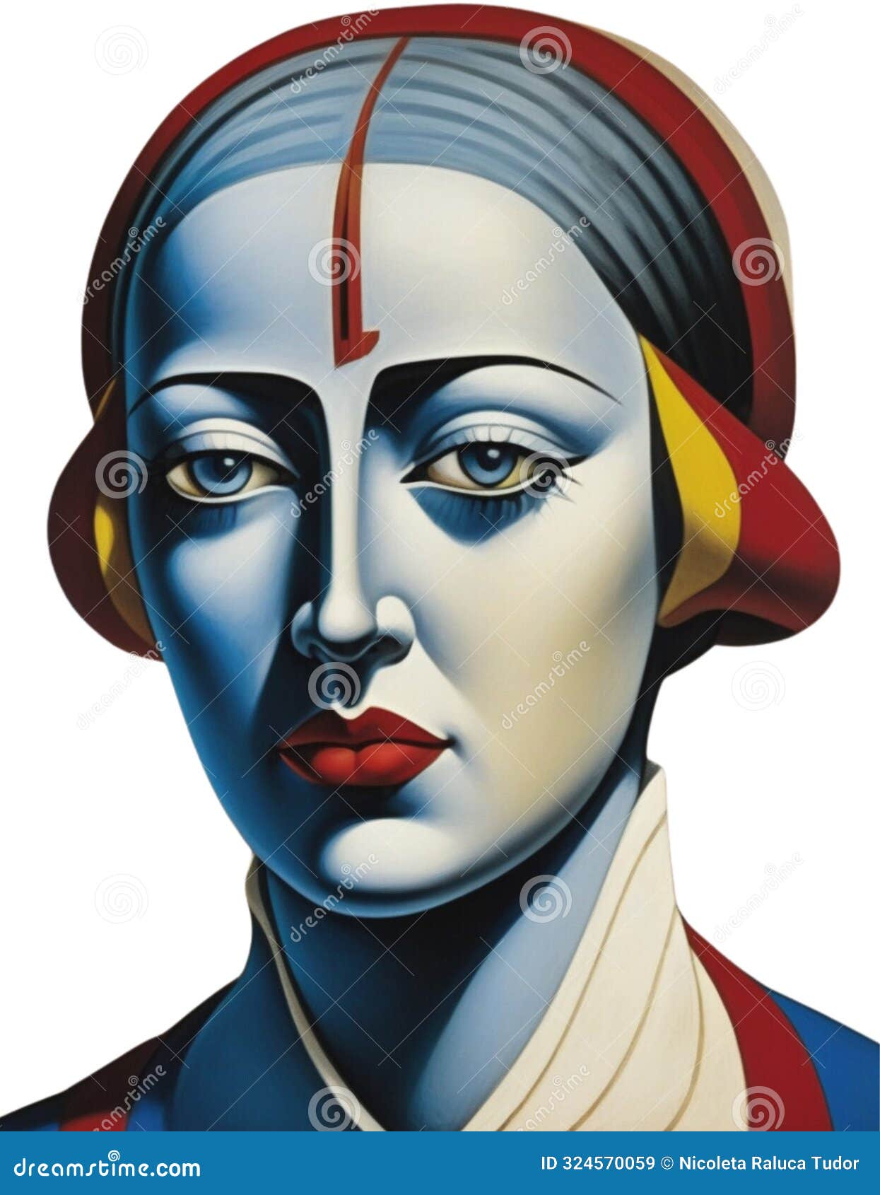Abstract Modern Portrait of a Woman with Red Blue and Yellow Colors ...
