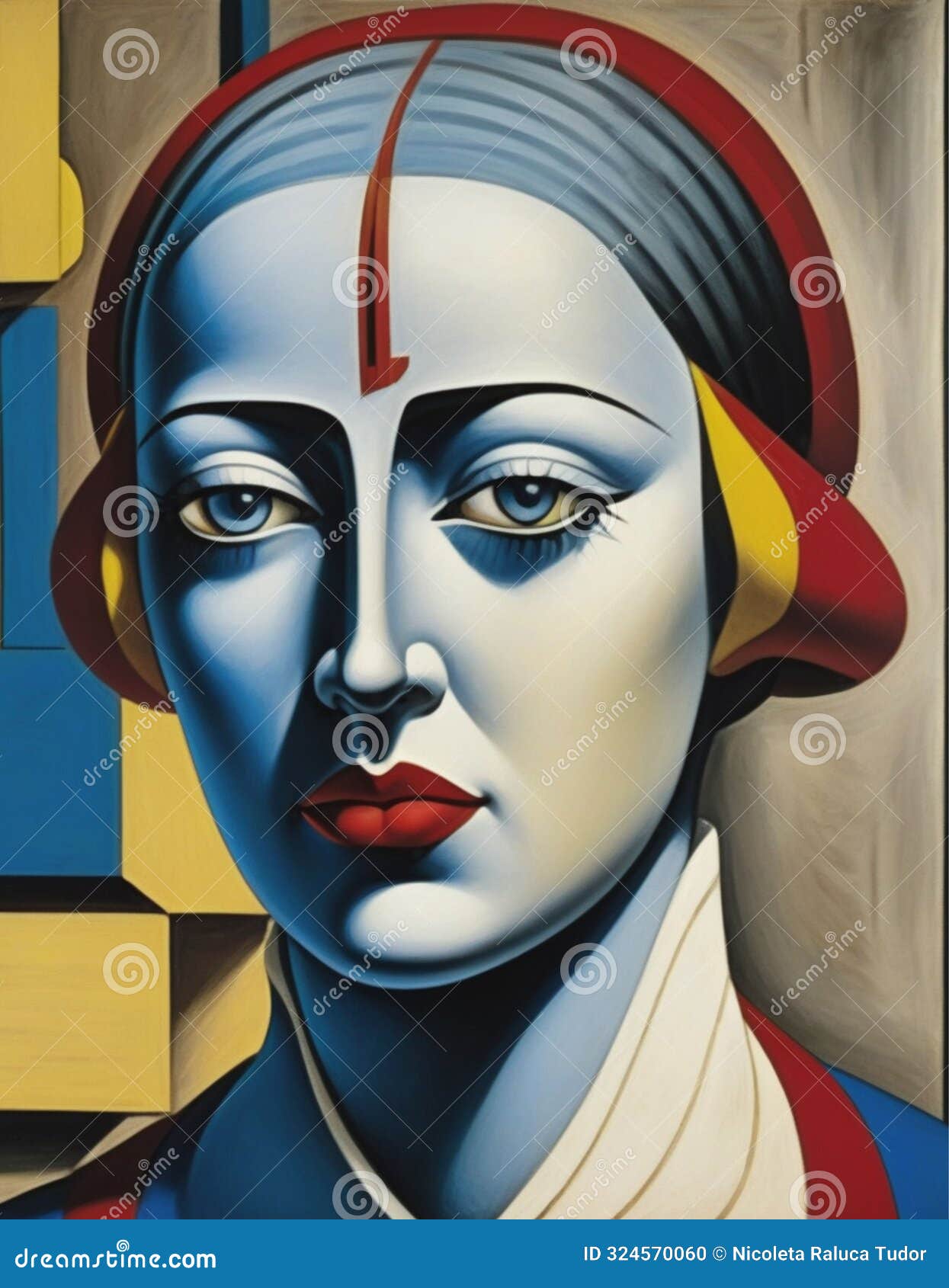 Abstract Modern Portrait of a Woman with Red Blue and Yellow Colors ...