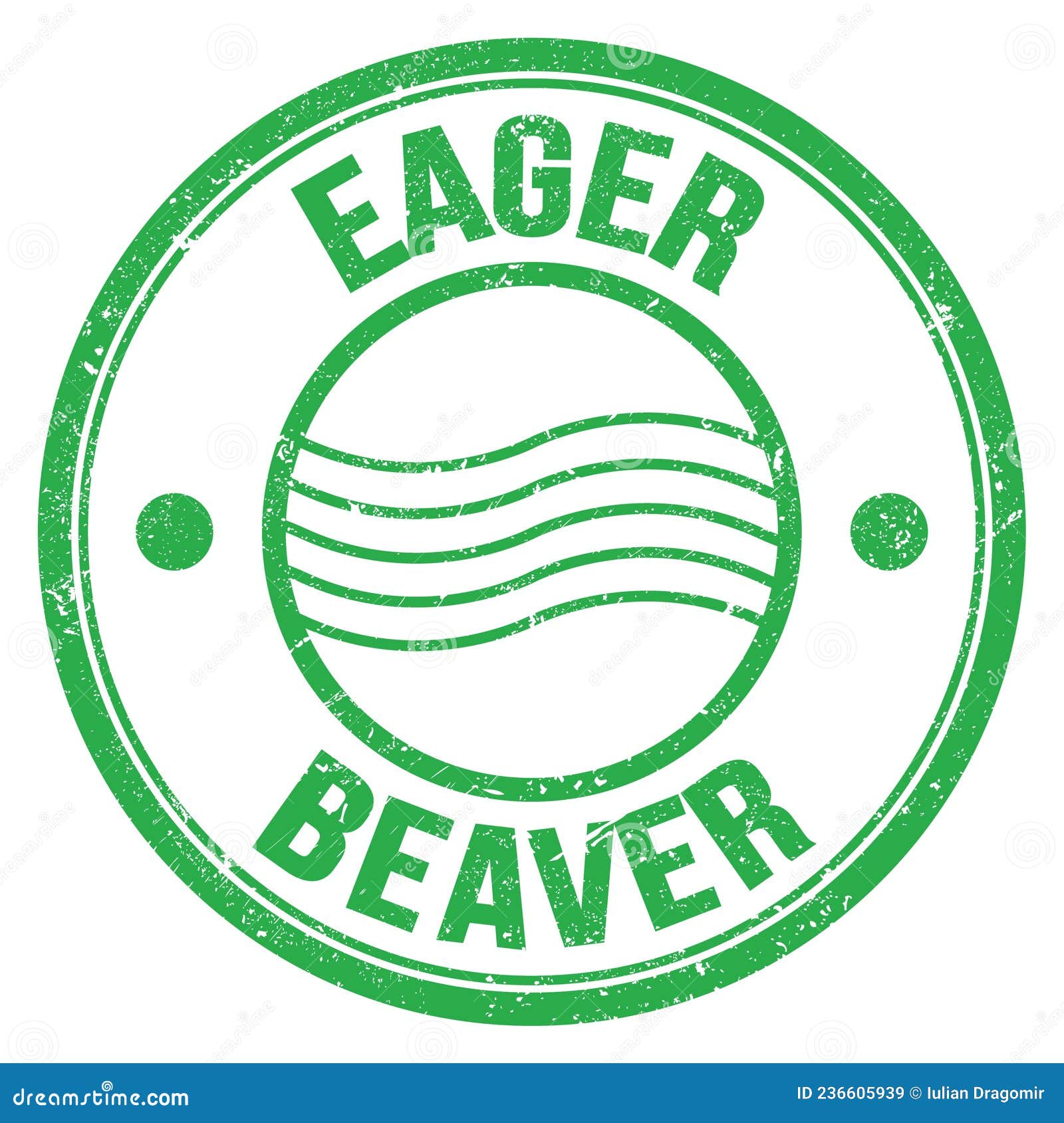 EAGER BEAVER Text on Green Round Postal Stamp Sign Stock Illustration ...