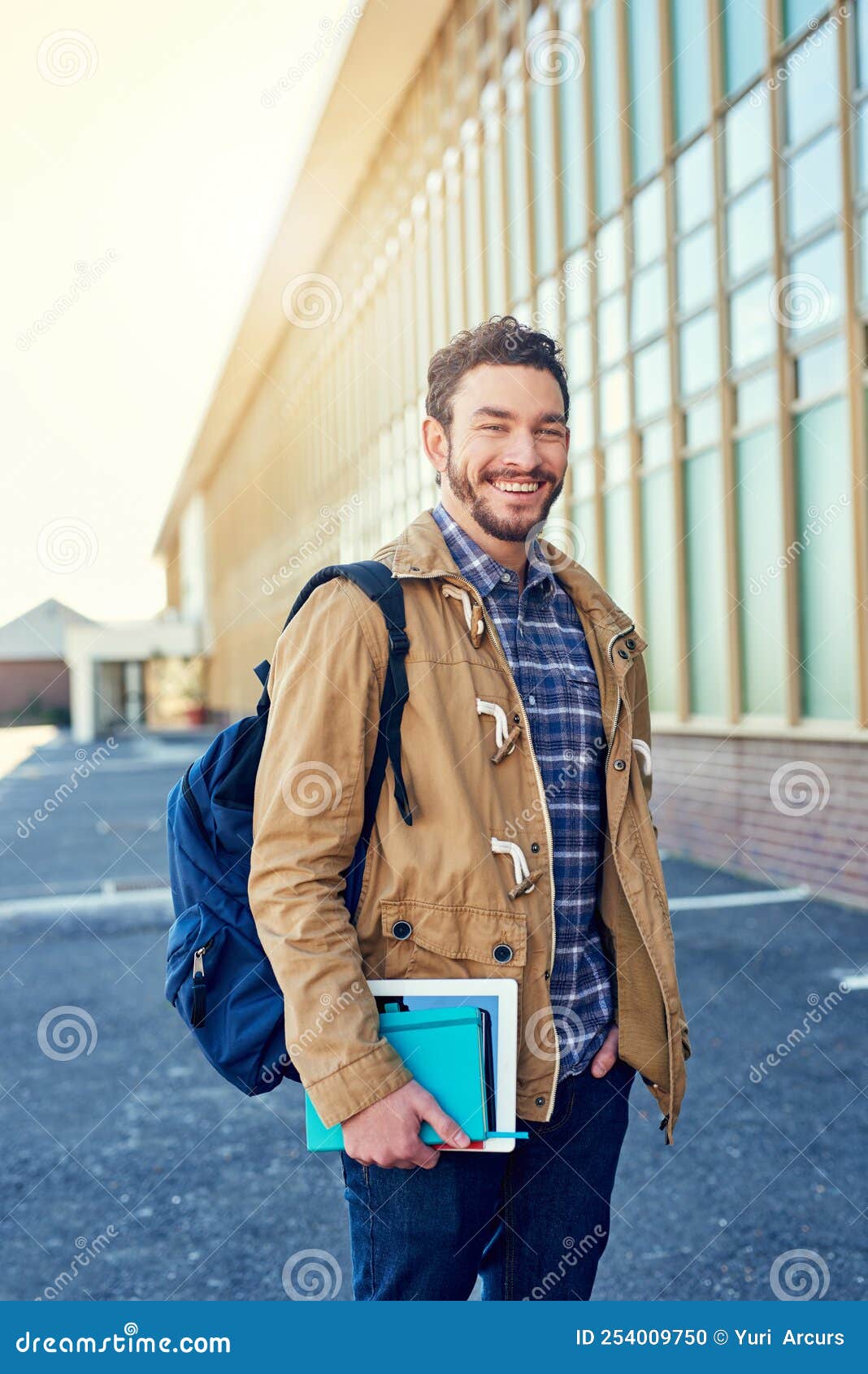 Eager for His First Class. a College Student between Classes on Campus ...