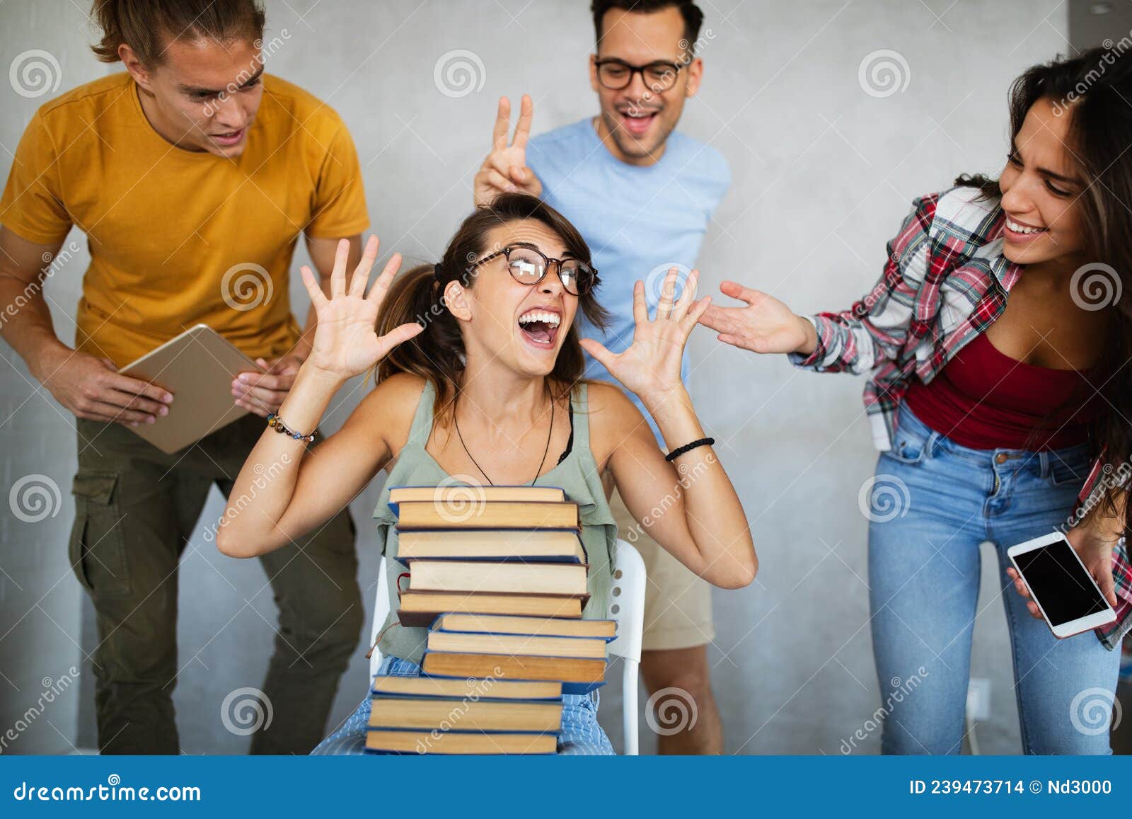 Eager Student Overwhelmed by Studying and Reading Books Stock Photo ...