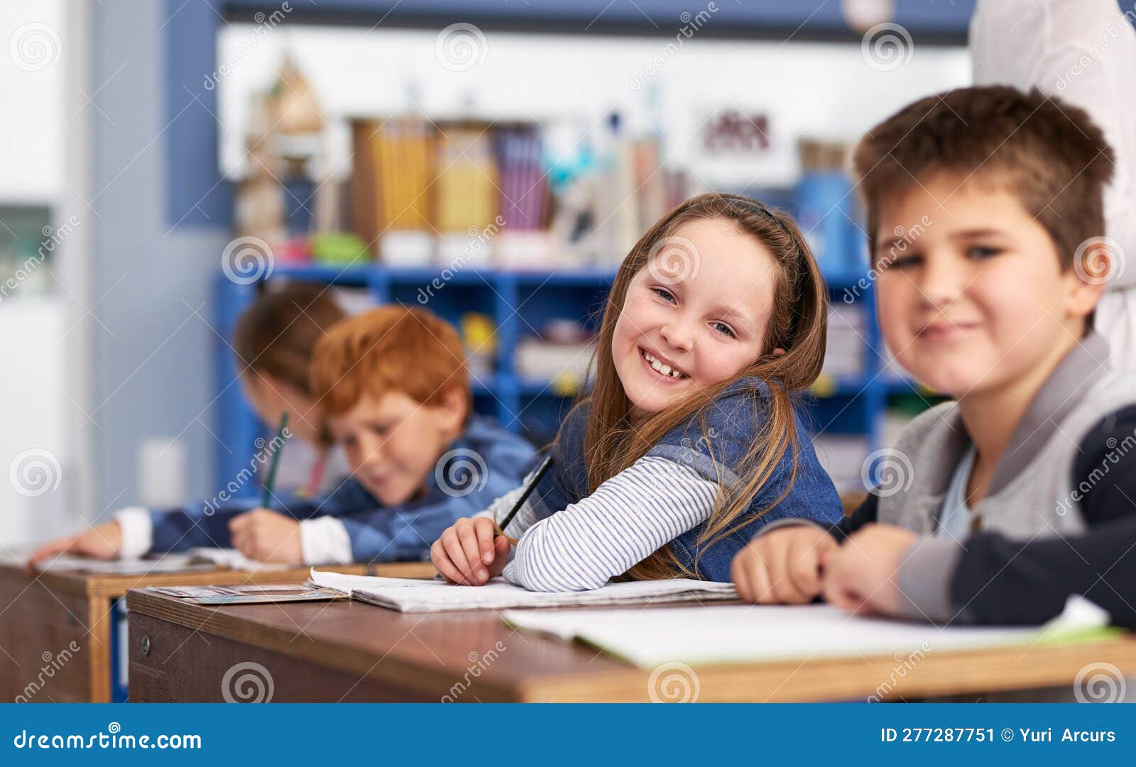 Eager To Be in Class. Elementary School Children in Class. Stock Image ...