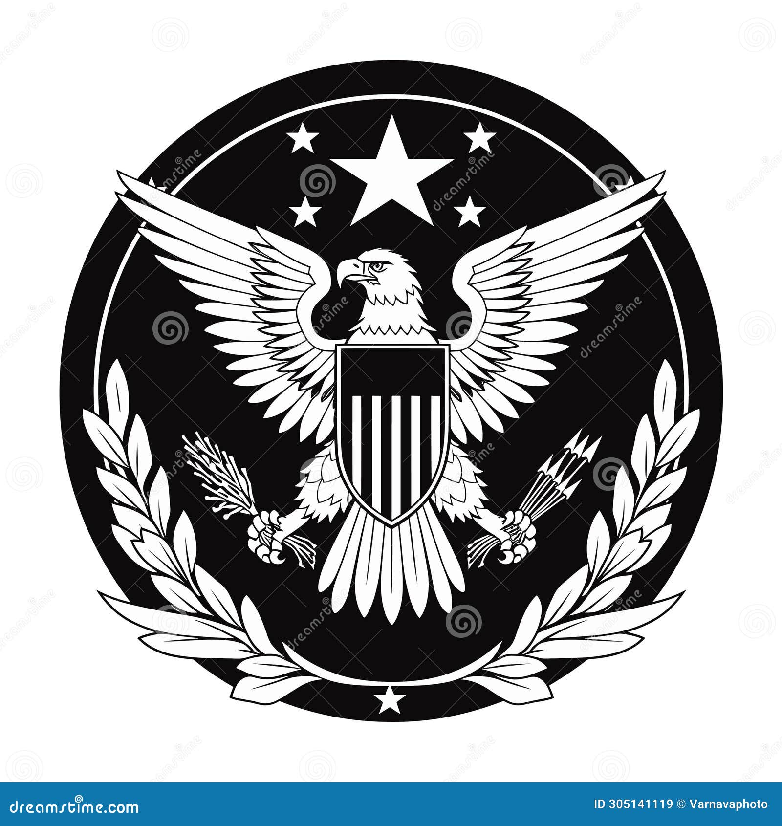 Eagle with Arrows, Branches and Shield, Military Logo Stock ...
