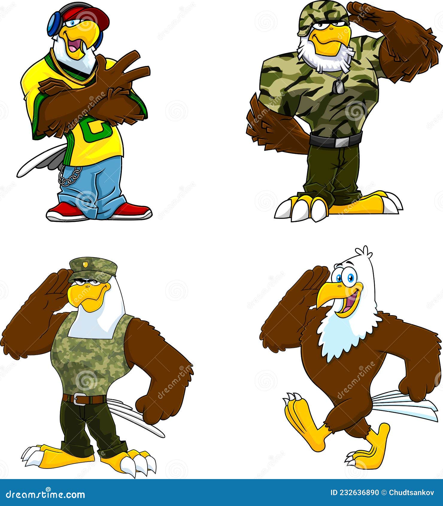 Eagle Cartoon Characters. Vector Hand Drawn Collection Set Stock Vector ...