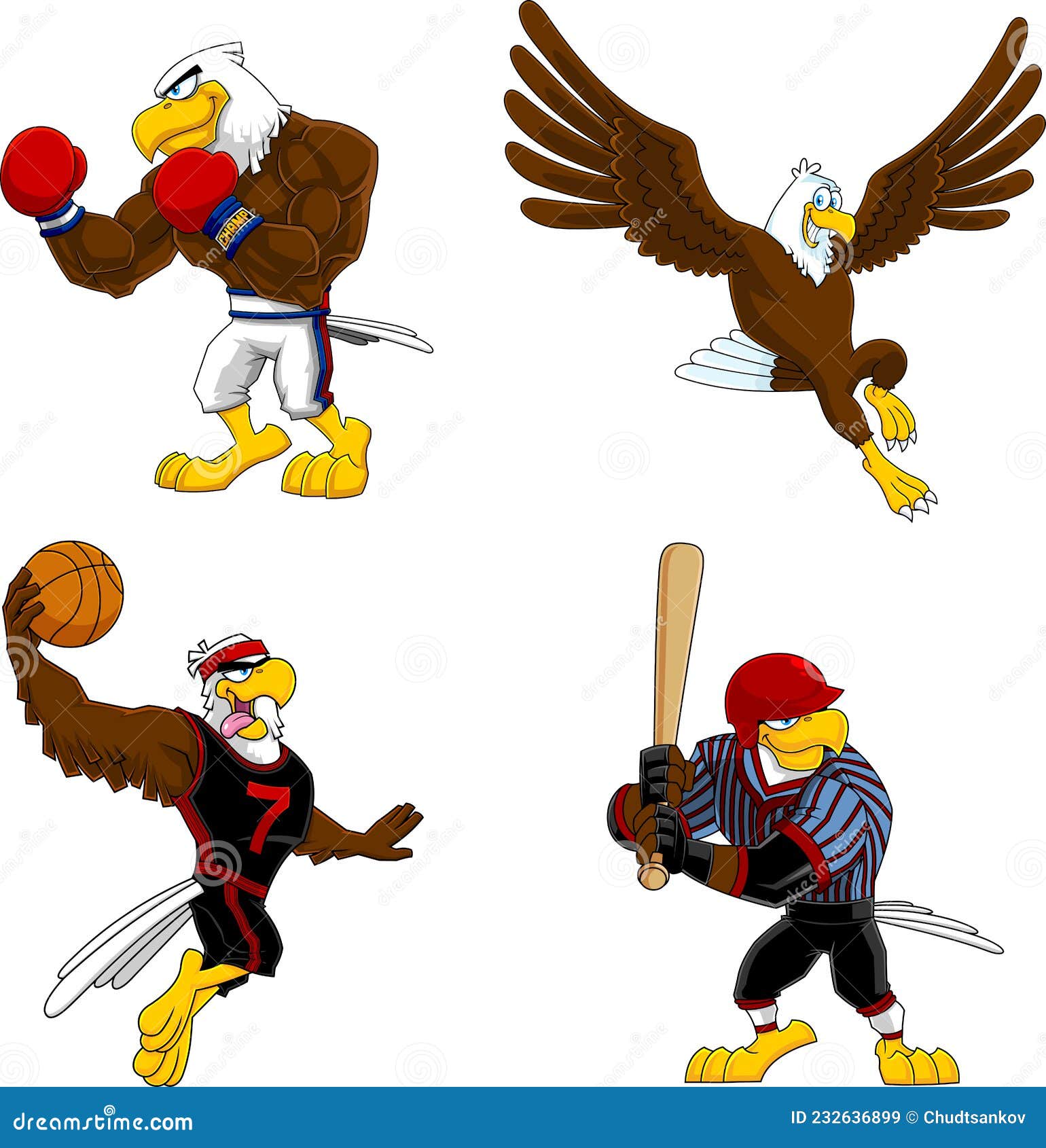 Eagle Cartoon Characters. Vector Hand Drawn Collection Set Stock Vector ...