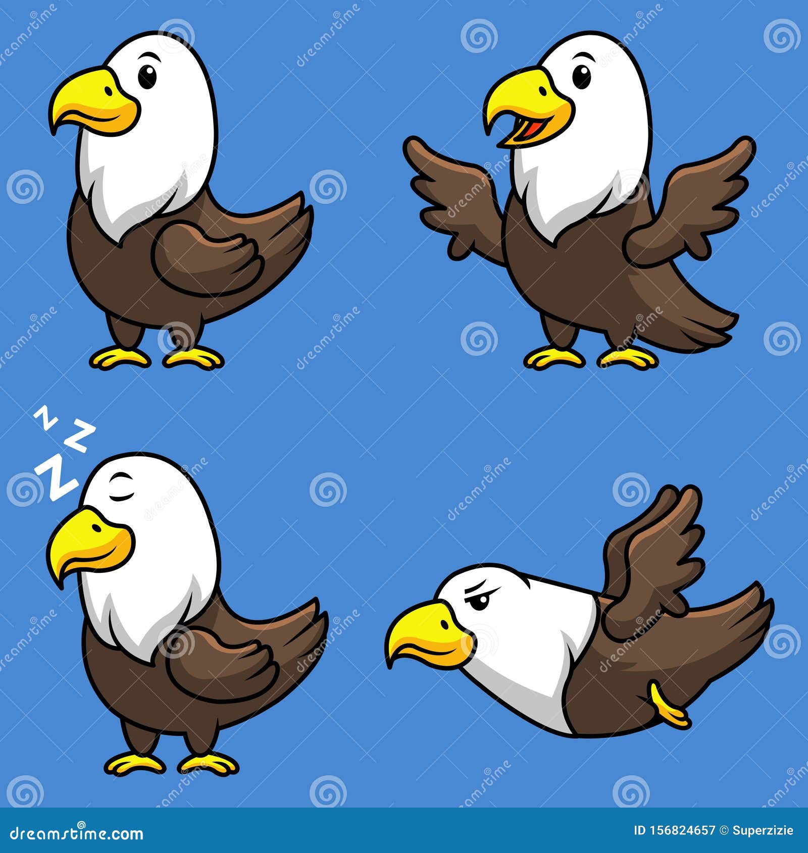 Eagle Cartoon Mascot Collection Set Stock Vector - Illustration of ...