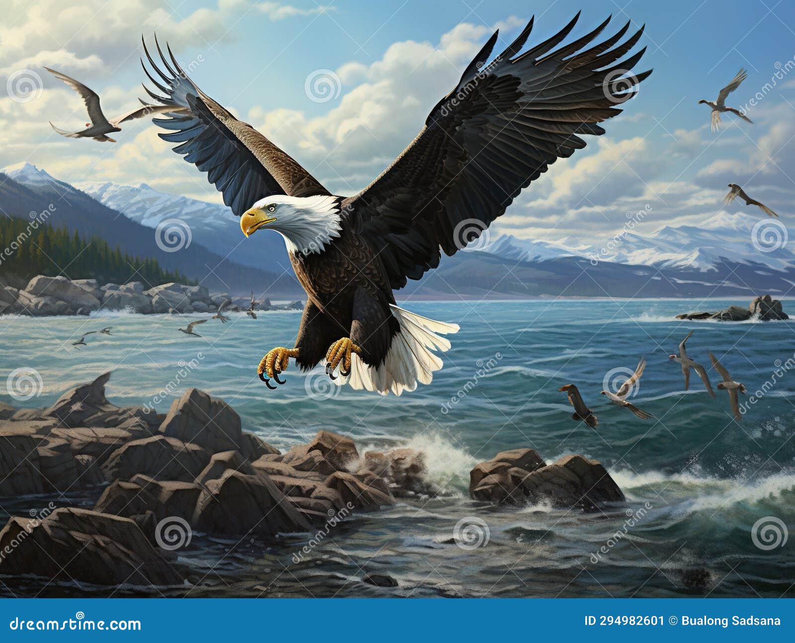 Eagle catching fish stock illustration. Illustration of american ...