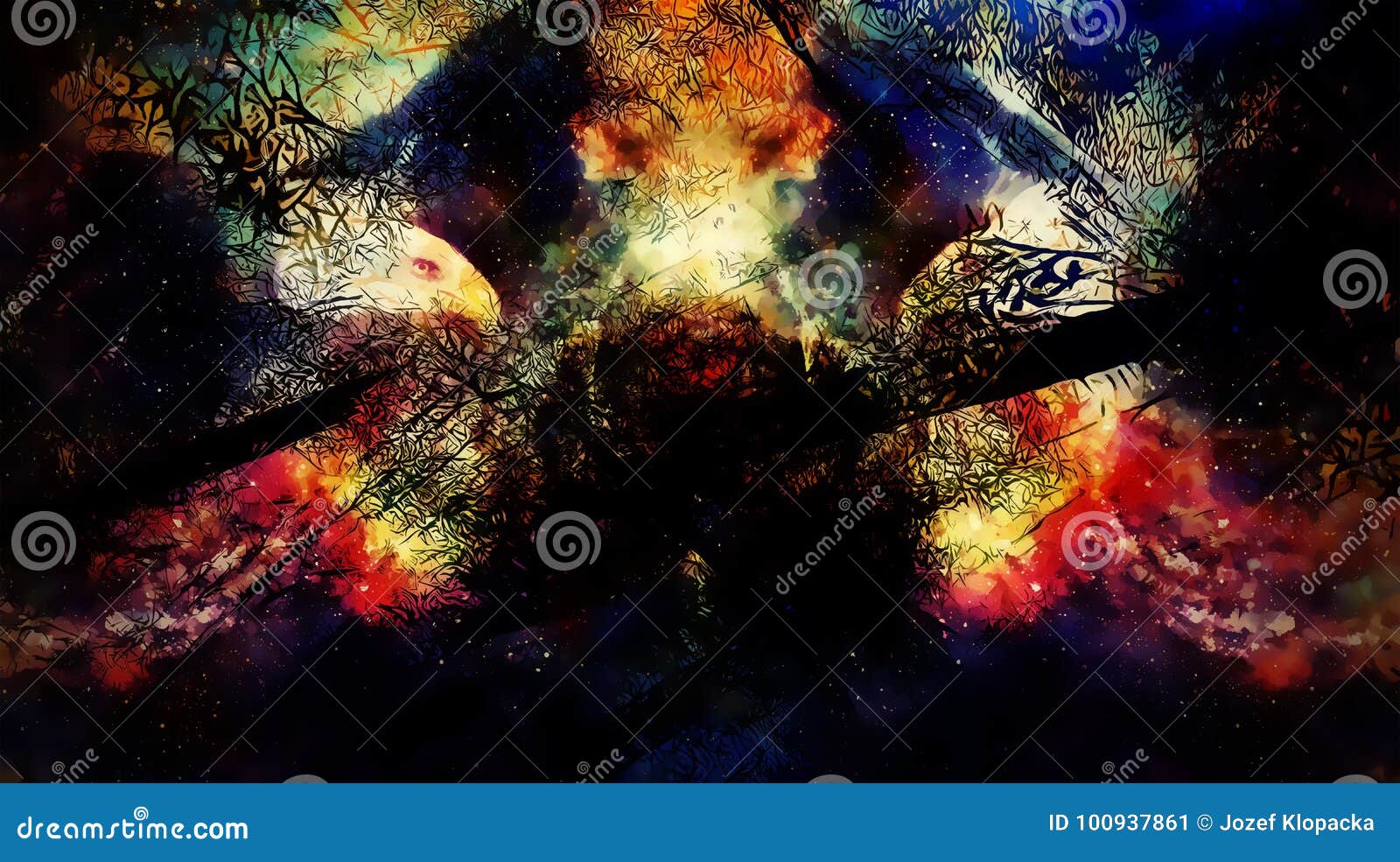 Cosmic Profile Silhouettes With Vibrant Brain And Heart, Connected By ...