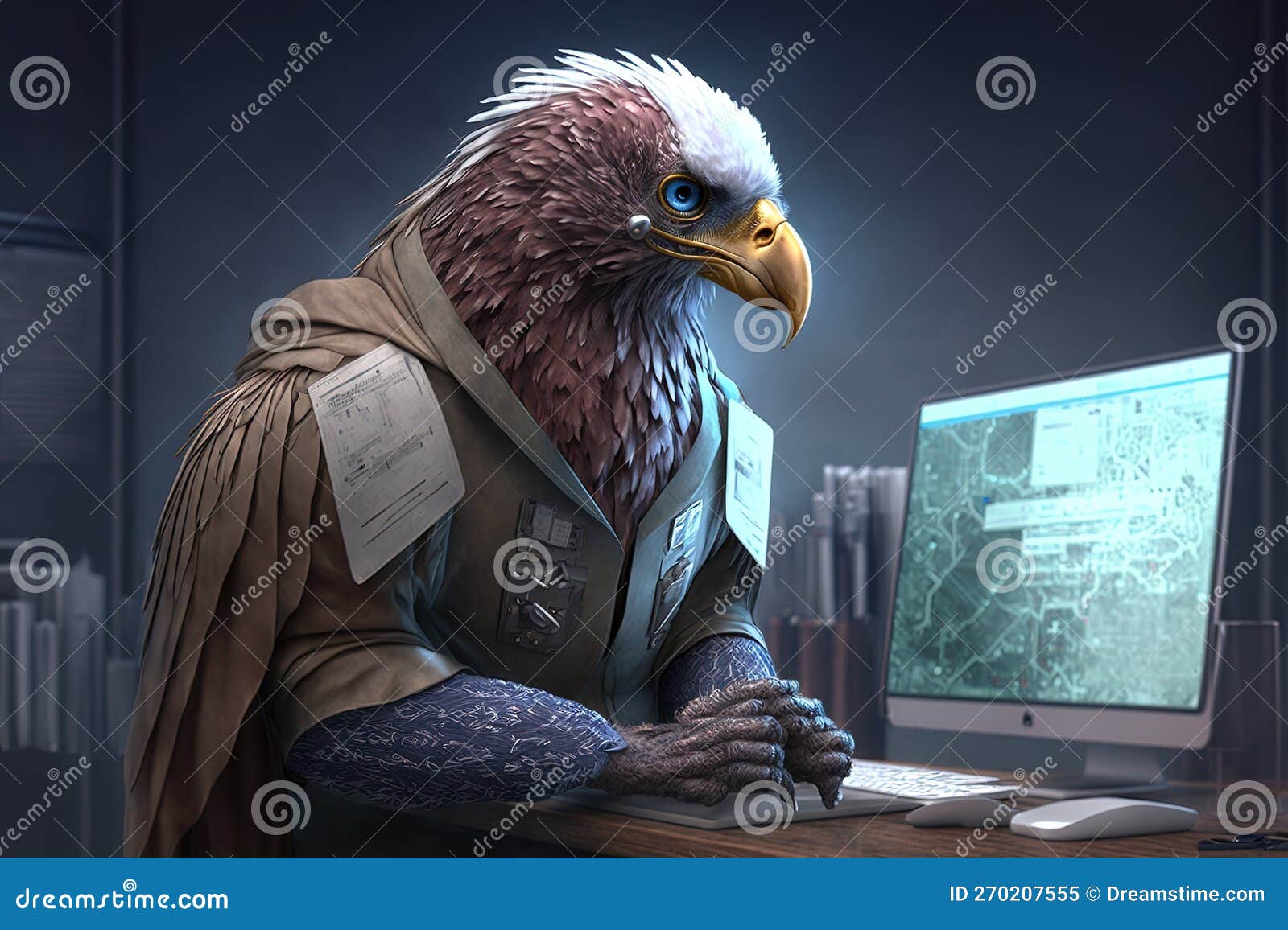 Eagle Dressed in Casual Clothes Programming on a Computer. Generative ...
