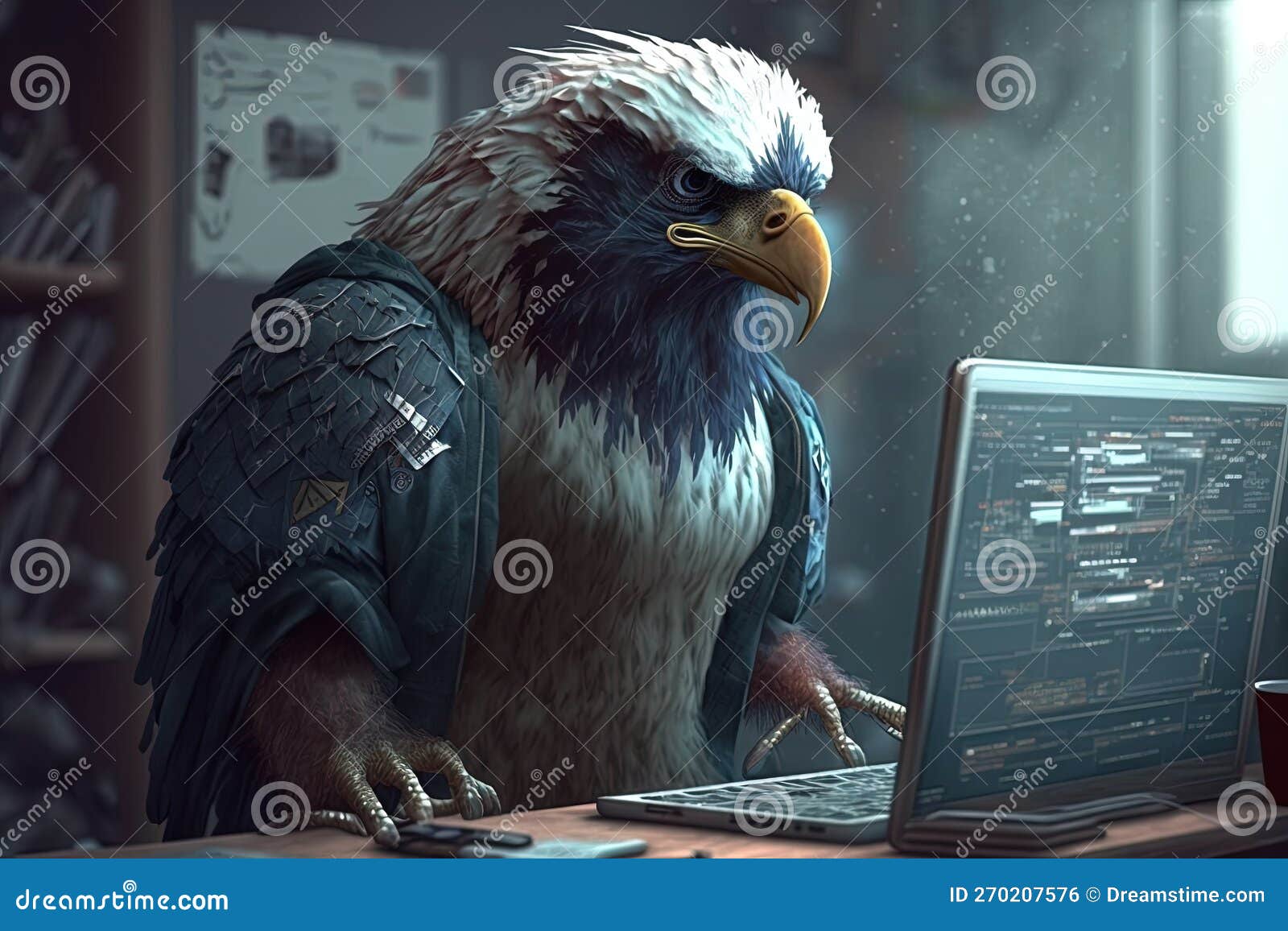 Eagle Dressed in Casual Clothes Programming on a Computer. Generative ...