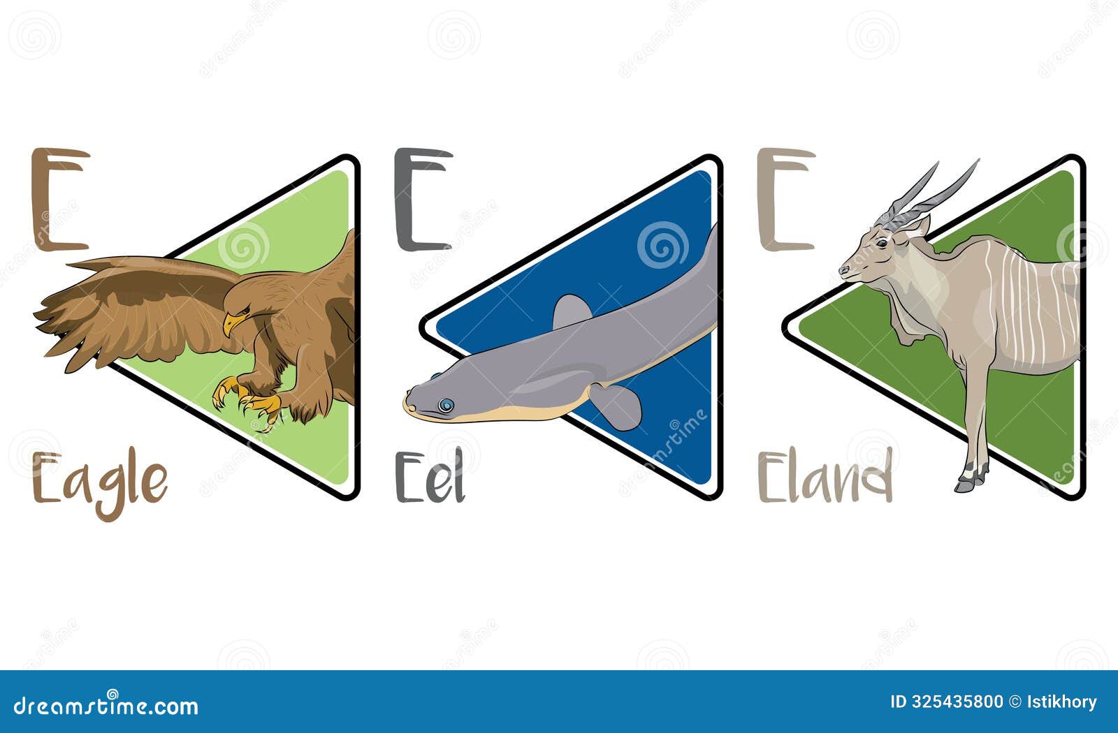 Eagle, Eel, And Eland. Three Animals With Three Different Territories. Stock Photo ...