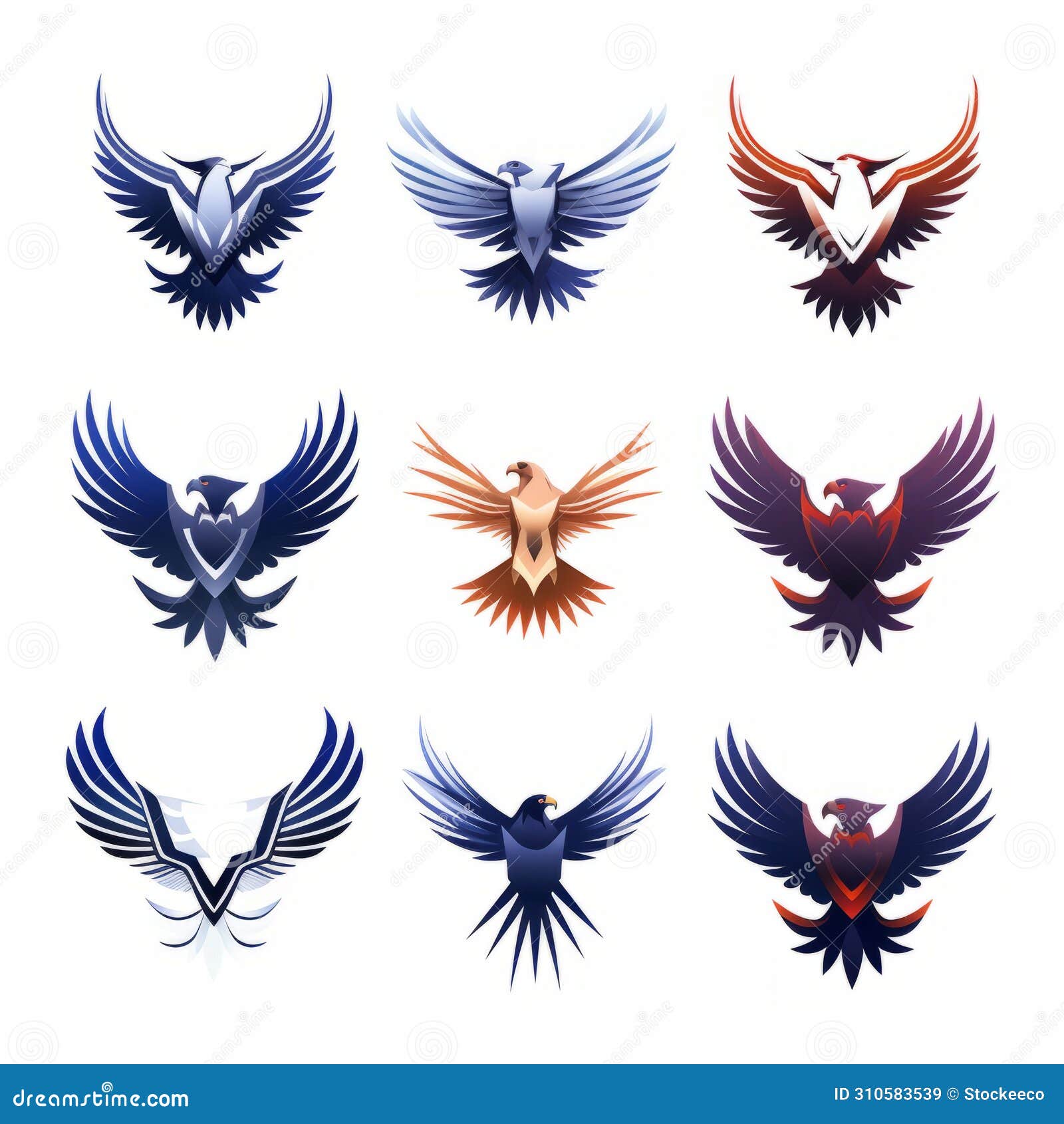 Dynamic Eagle Logos Collection in Various Colors and Styles Stock ...