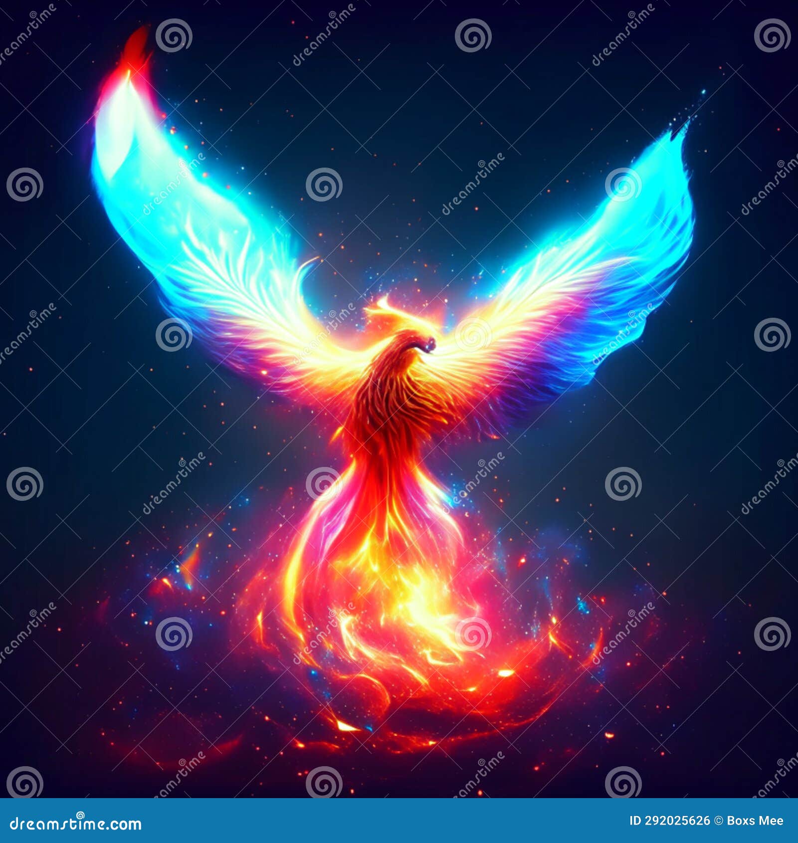 Eagle in Fire. Flying Bird with Wings in Flame Stock Illustration ...