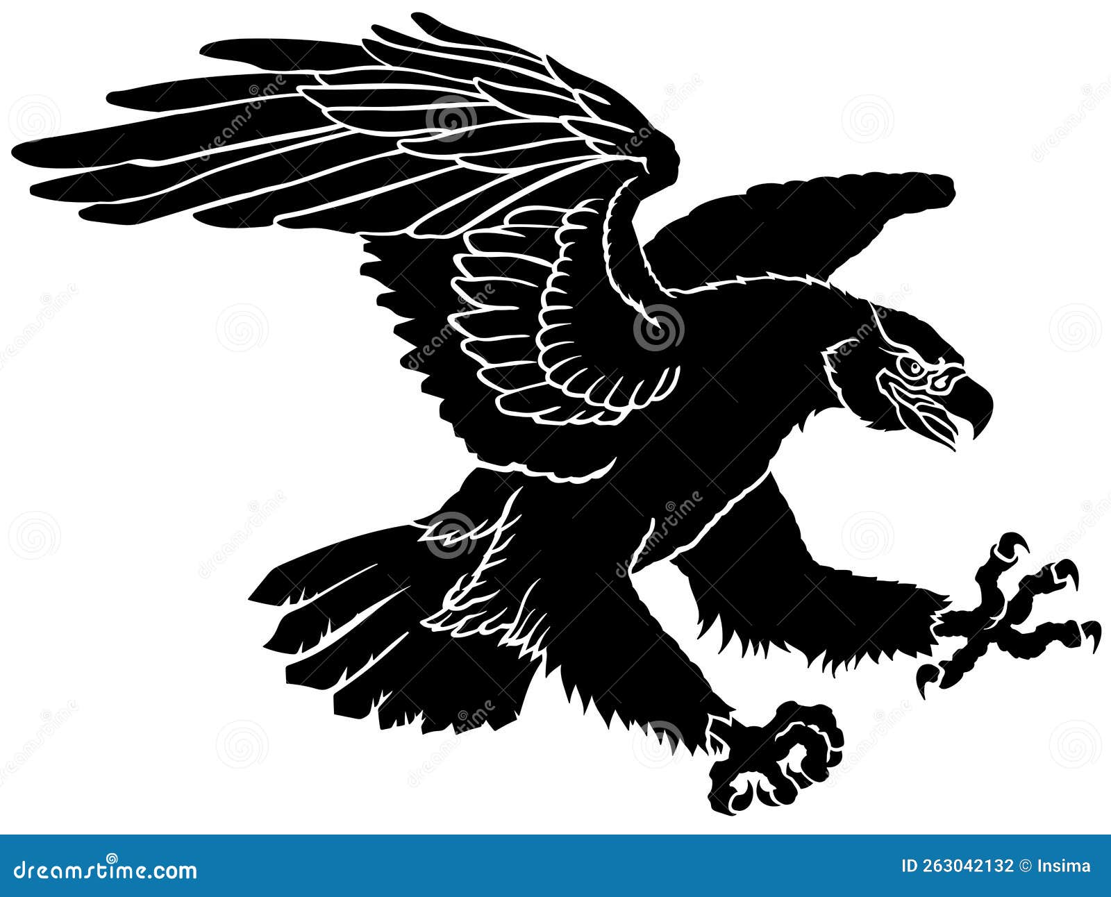 Landing Attacking Eagle. Black Silhouette Stock Vector - Illustration ...