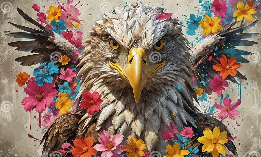 Eagle with Flowers on Its Head Stock Illustration - Illustration of ...