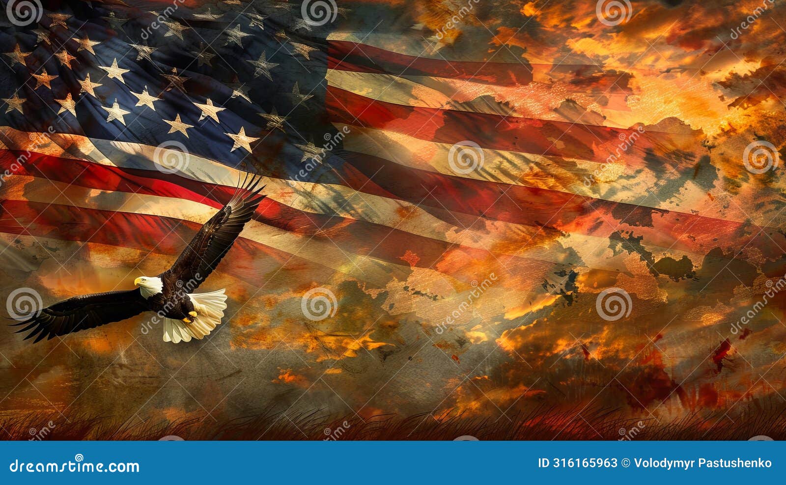 Eagle Flying Over the American Flag Stock Image - Image of generated ...
