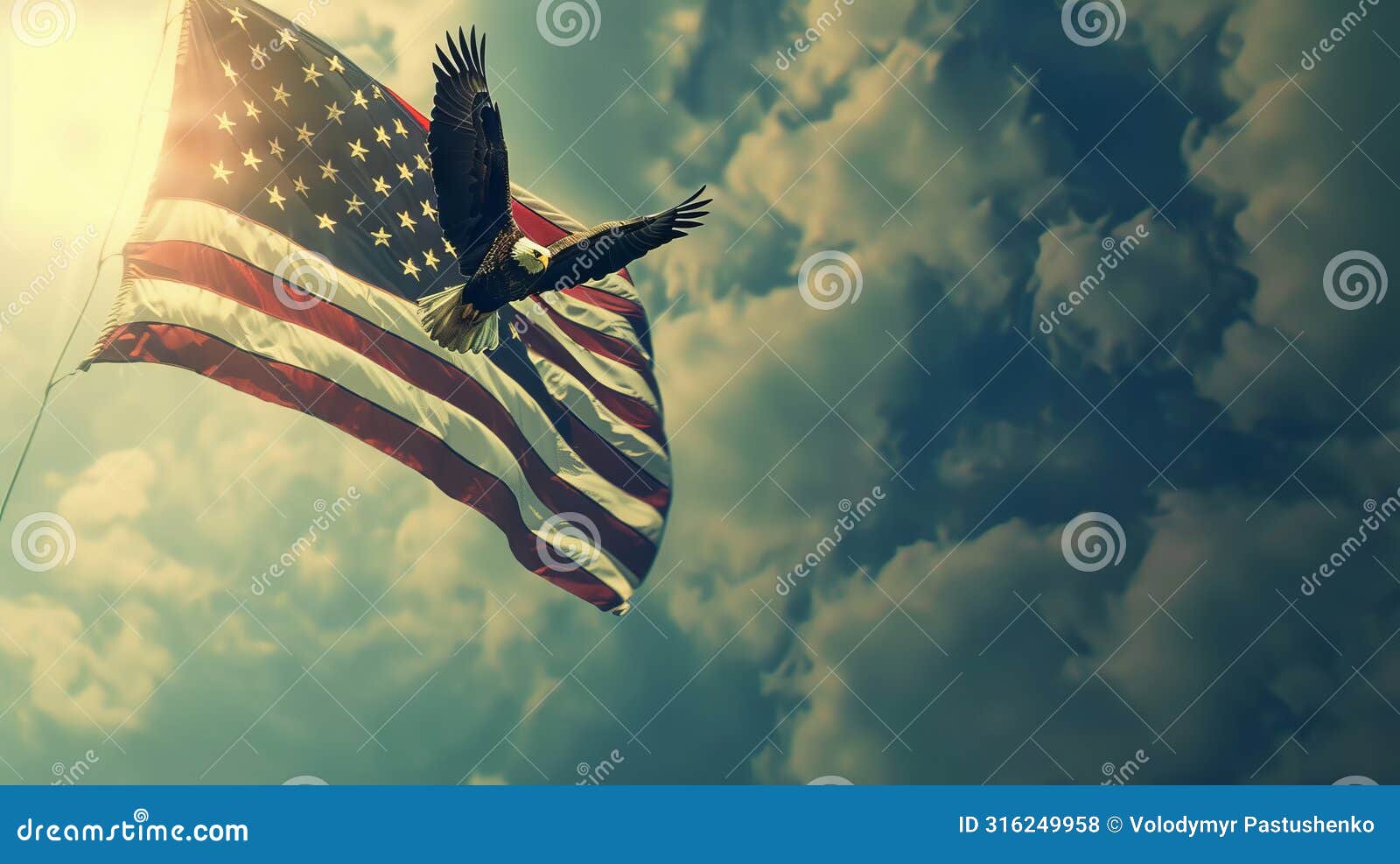 Eagle Flying Over the American Flag Stock Photo - Image of outdoor ...