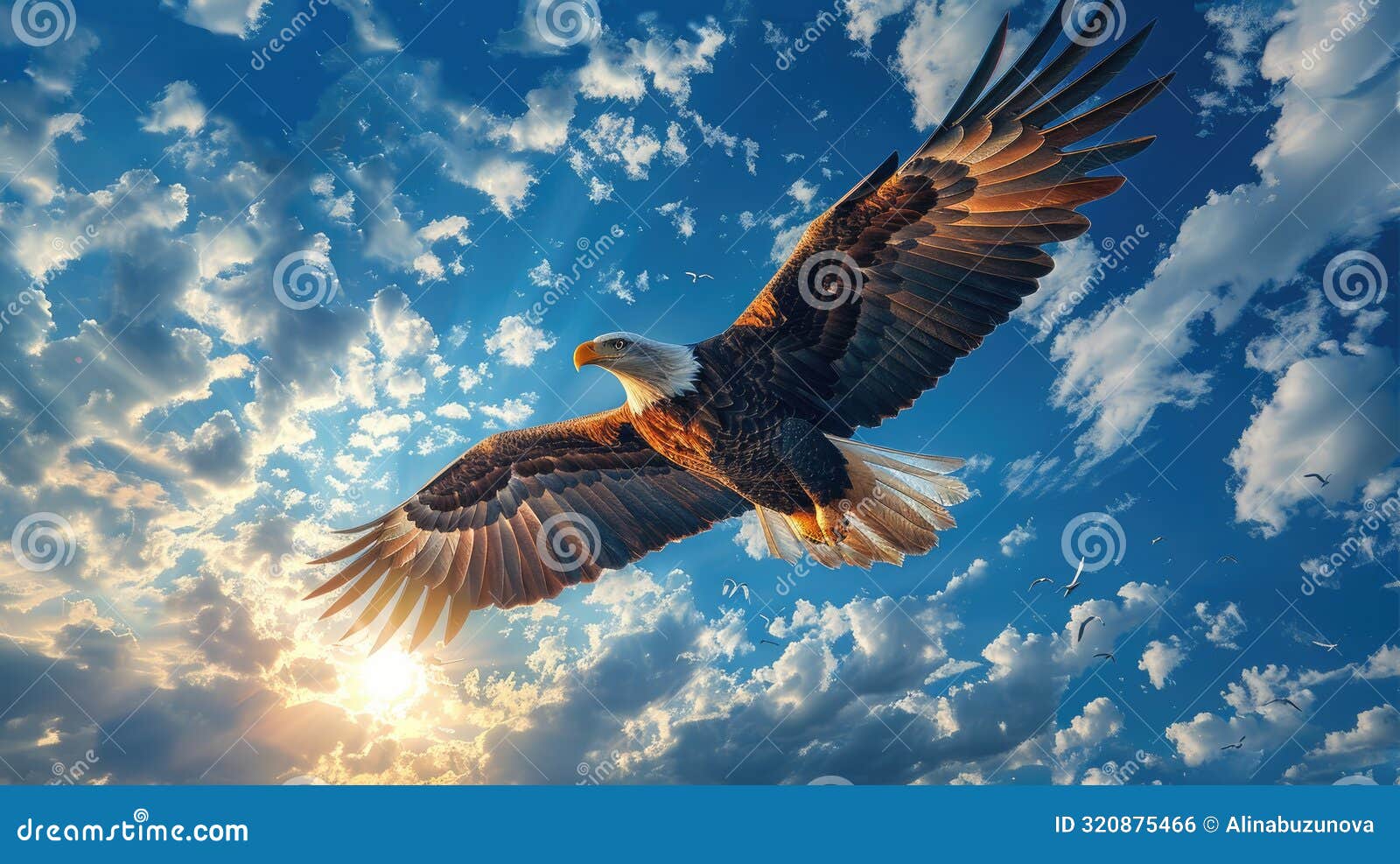 Eagle Flying Over Clouds. Happy 4th of July Concept Stock Photo - Image ...
