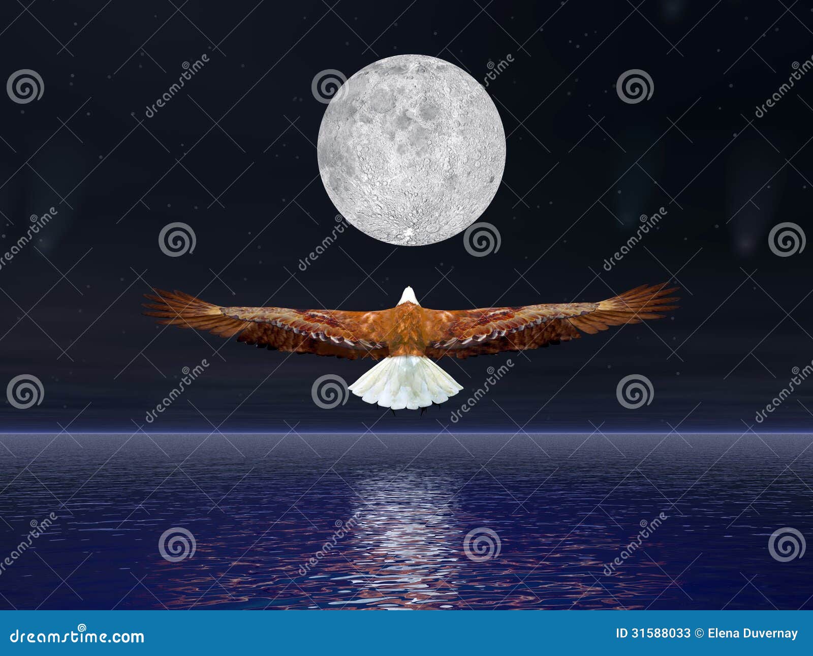 Eagle Flying To the Moon - 3D Render Stock Illustration - Illustration ...