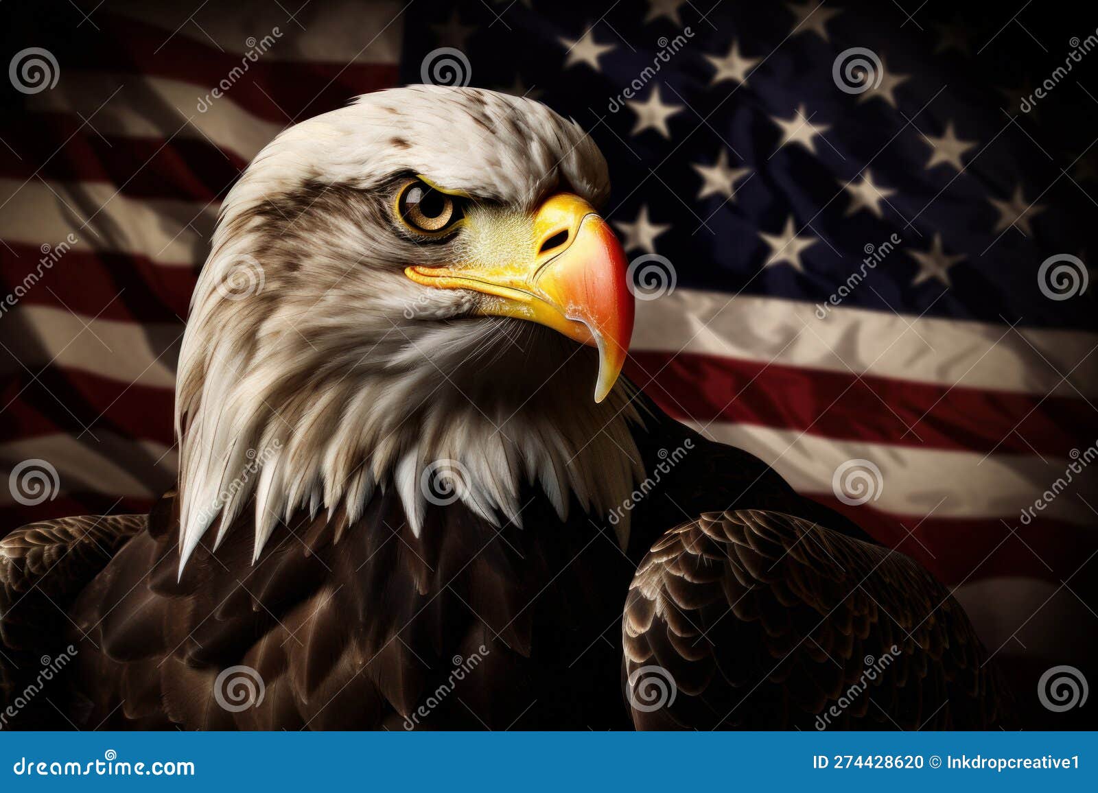 Eagle in Front of a Usa Stars and Stripes Flag. Generative Ai Stock Illustration - Illustration ...