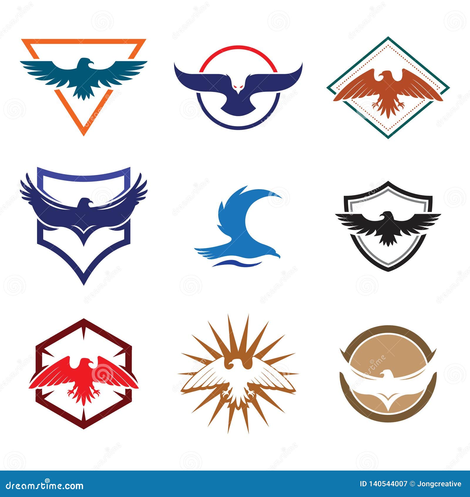 Eagle Hawk Falcon Bird Con El Escudo Logo Collection Ilustración del ...