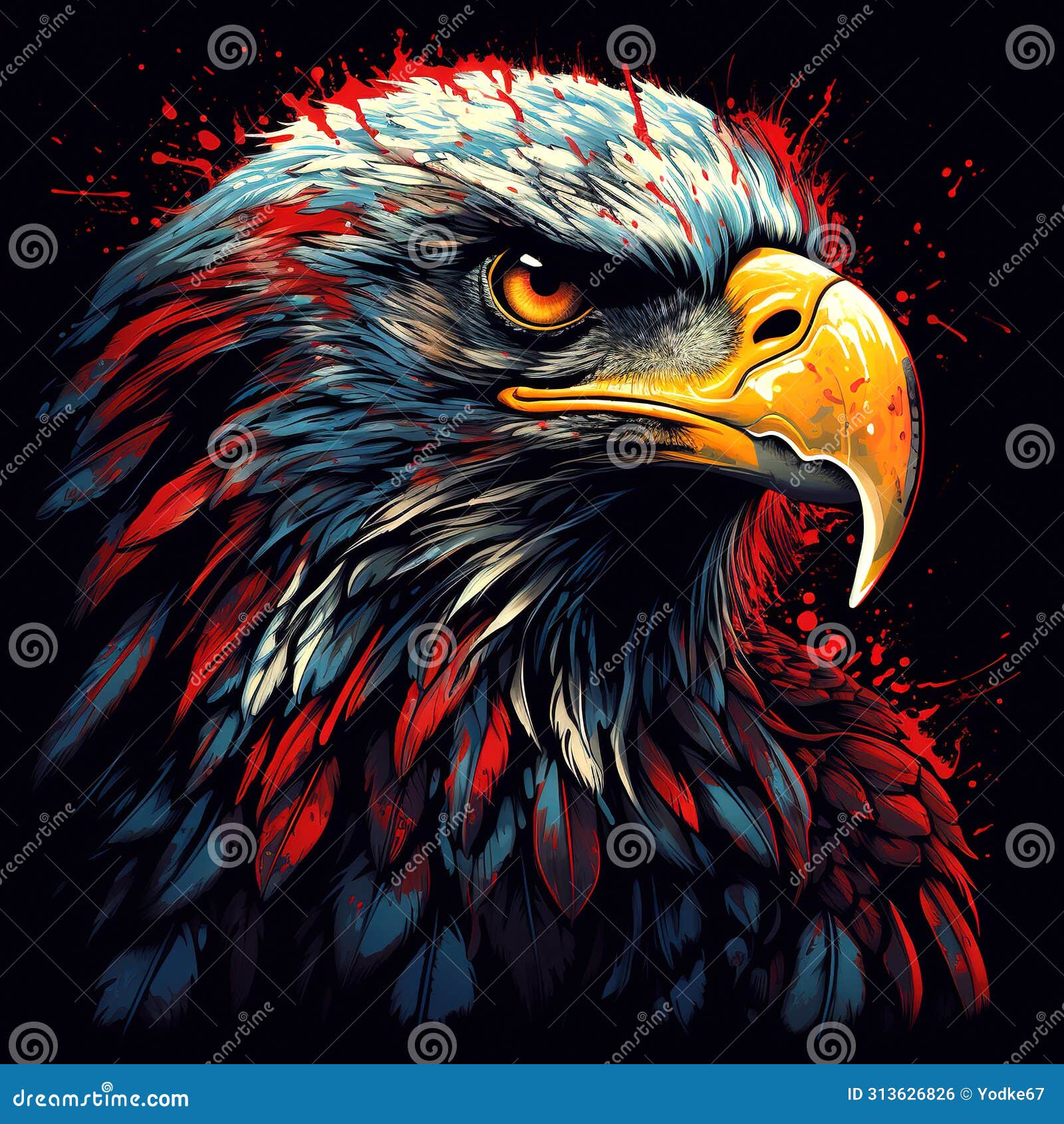An Eagle Head Art on a Black Background. Bird. Animals Stock Illustration - Illustration of bird ...