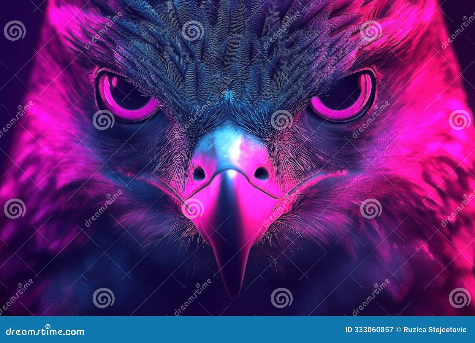 Eagle Head Close Up with Pink Neon Light Ai Photo Stock Illustration ...