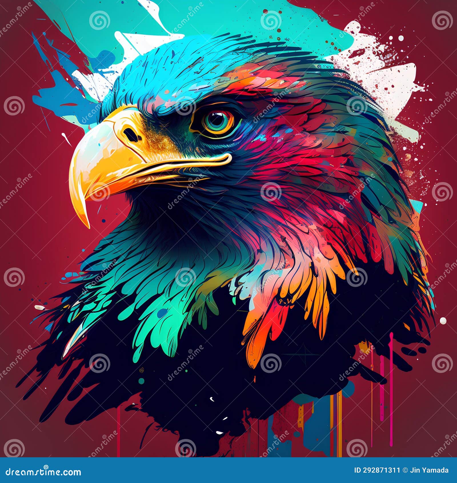 Eagle Head with Colorful Grunge Paint Splashes. Vector Illustration ...