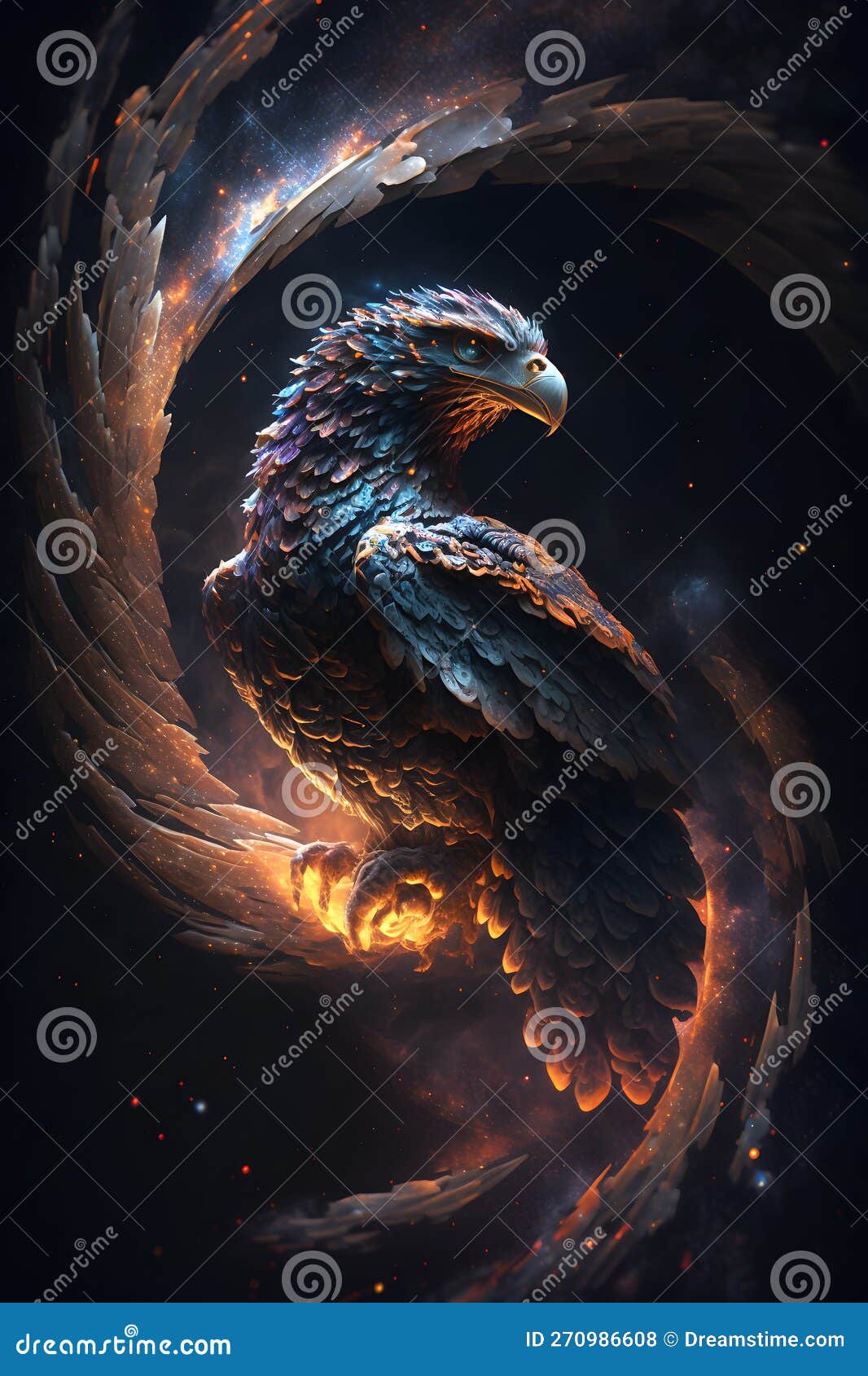 Eagle Head Connected To Galactic Nebula. an Eagle on a Black Background ...