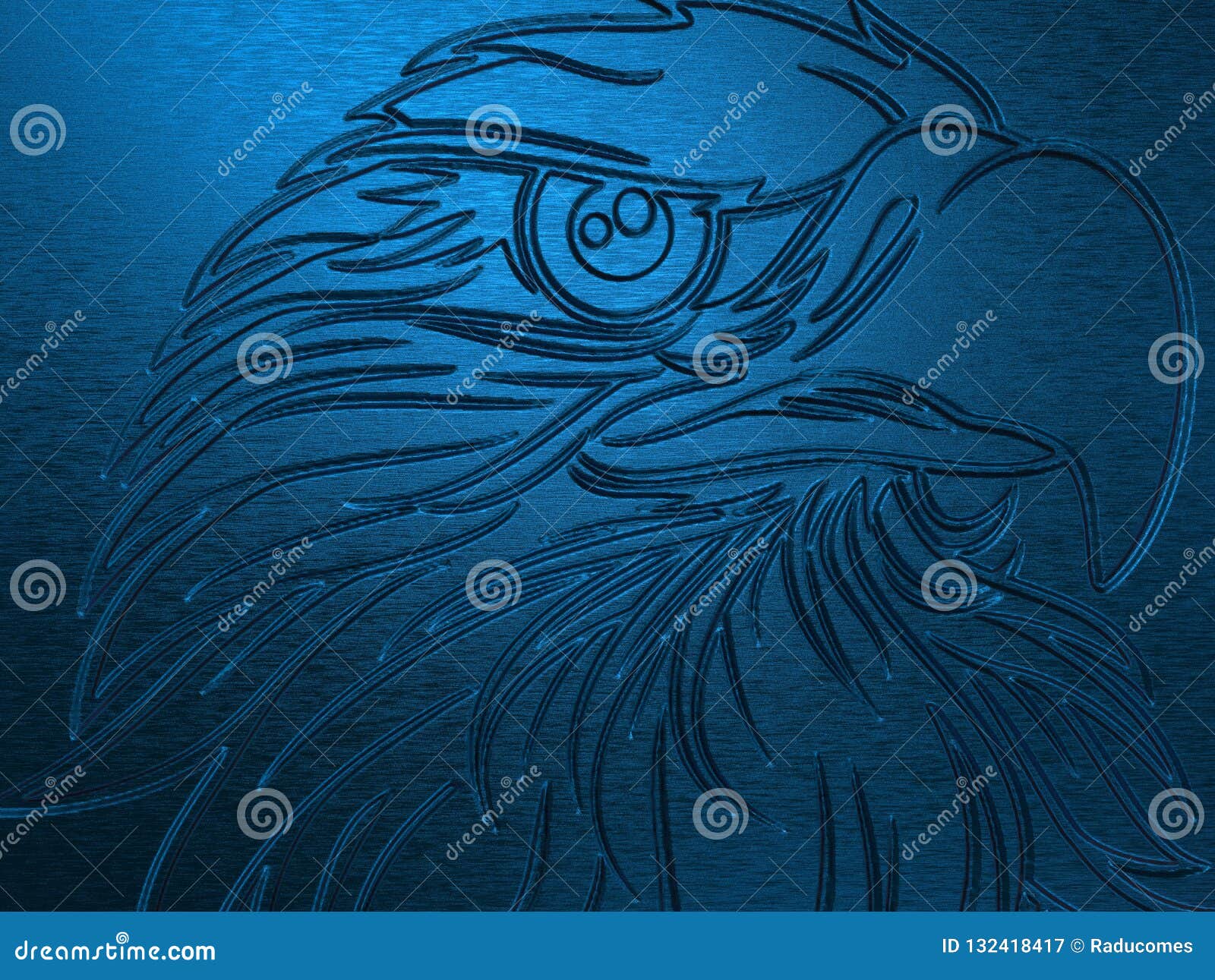 Eagle Head Engraved in Blue Metal Stock Illustration - Illustration of ...