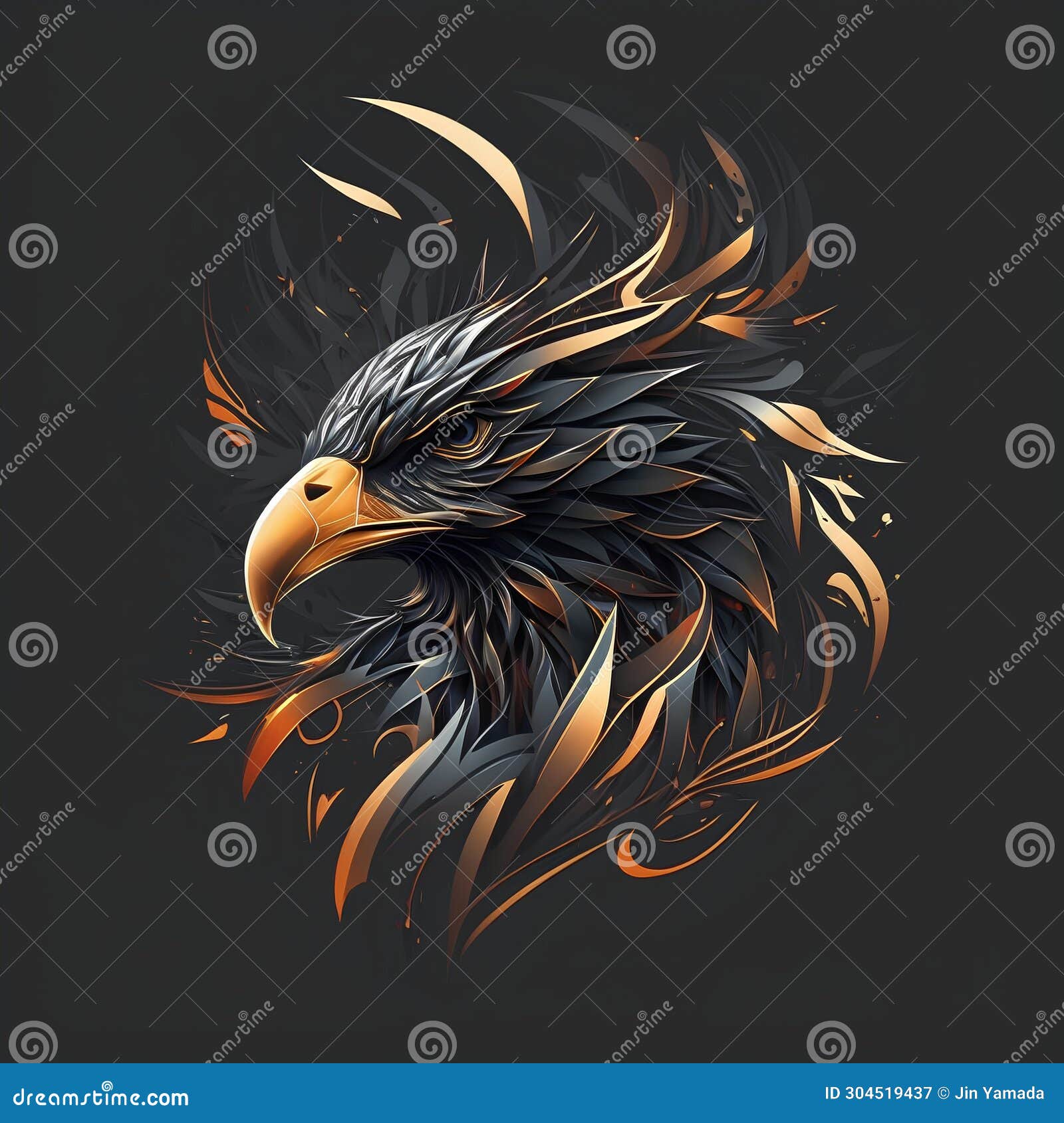 Eagle Head with a Lot of Golden Elements, Vector Illustration. Stock ...