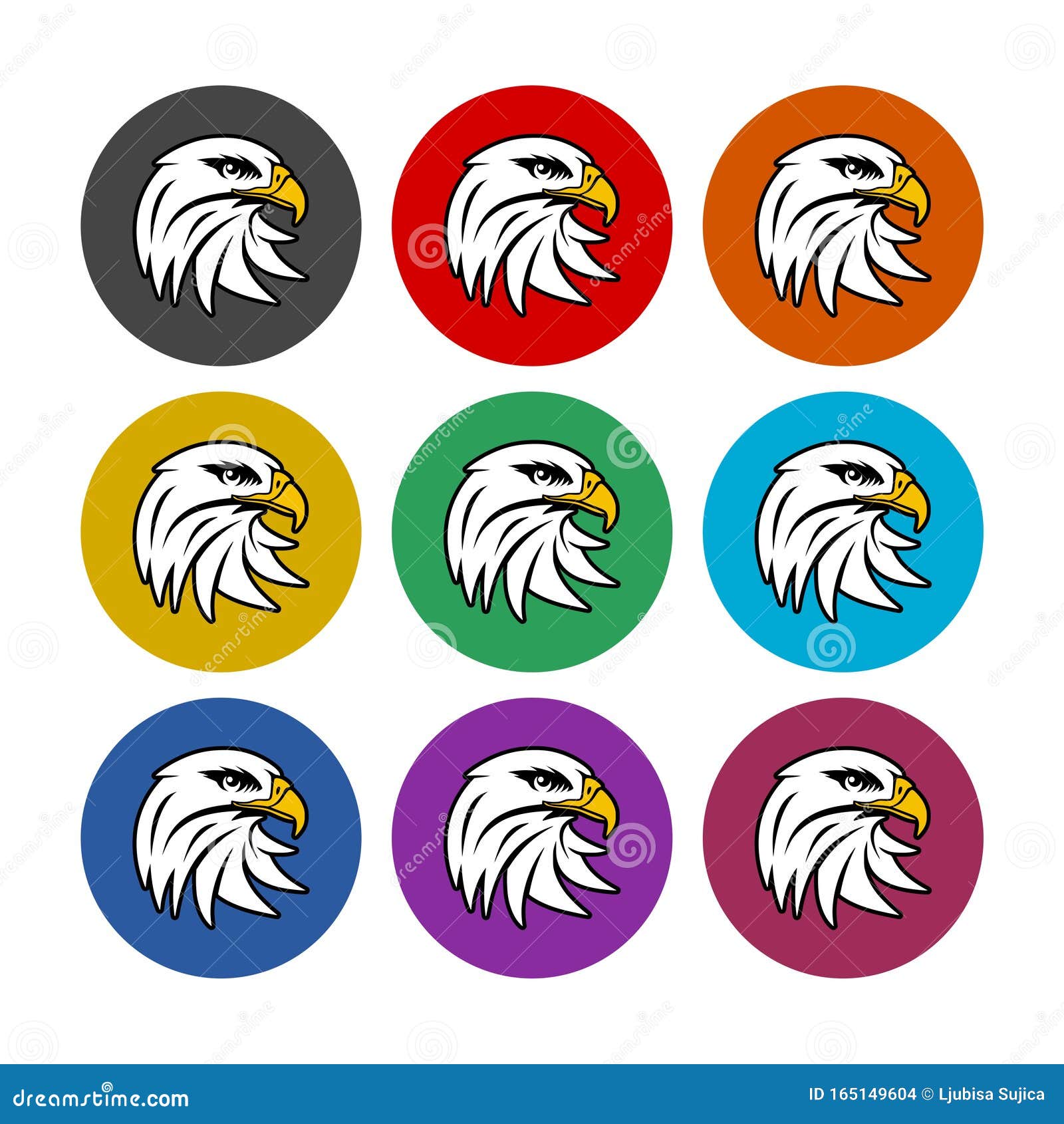 Eagle Head in Round Shape Logo Template Color Set Isolated on White ...