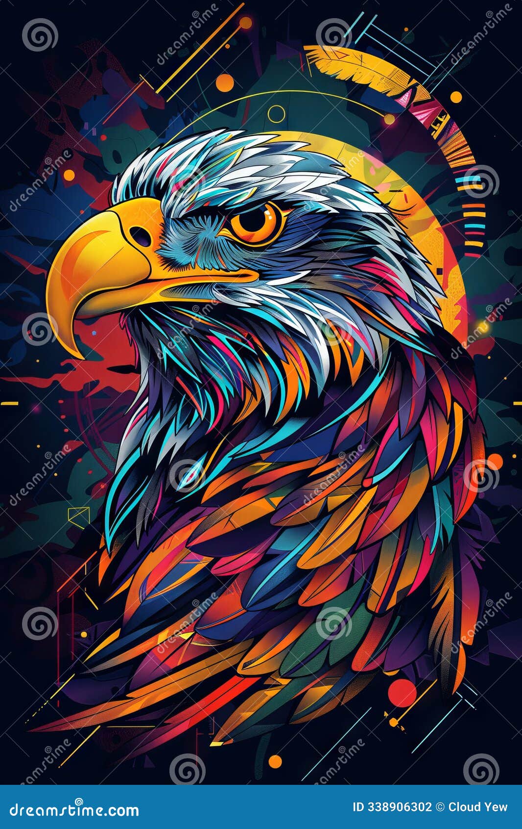 Eagle Head with Vibrant Tribal Patterns in a Conceptual Illustration ...