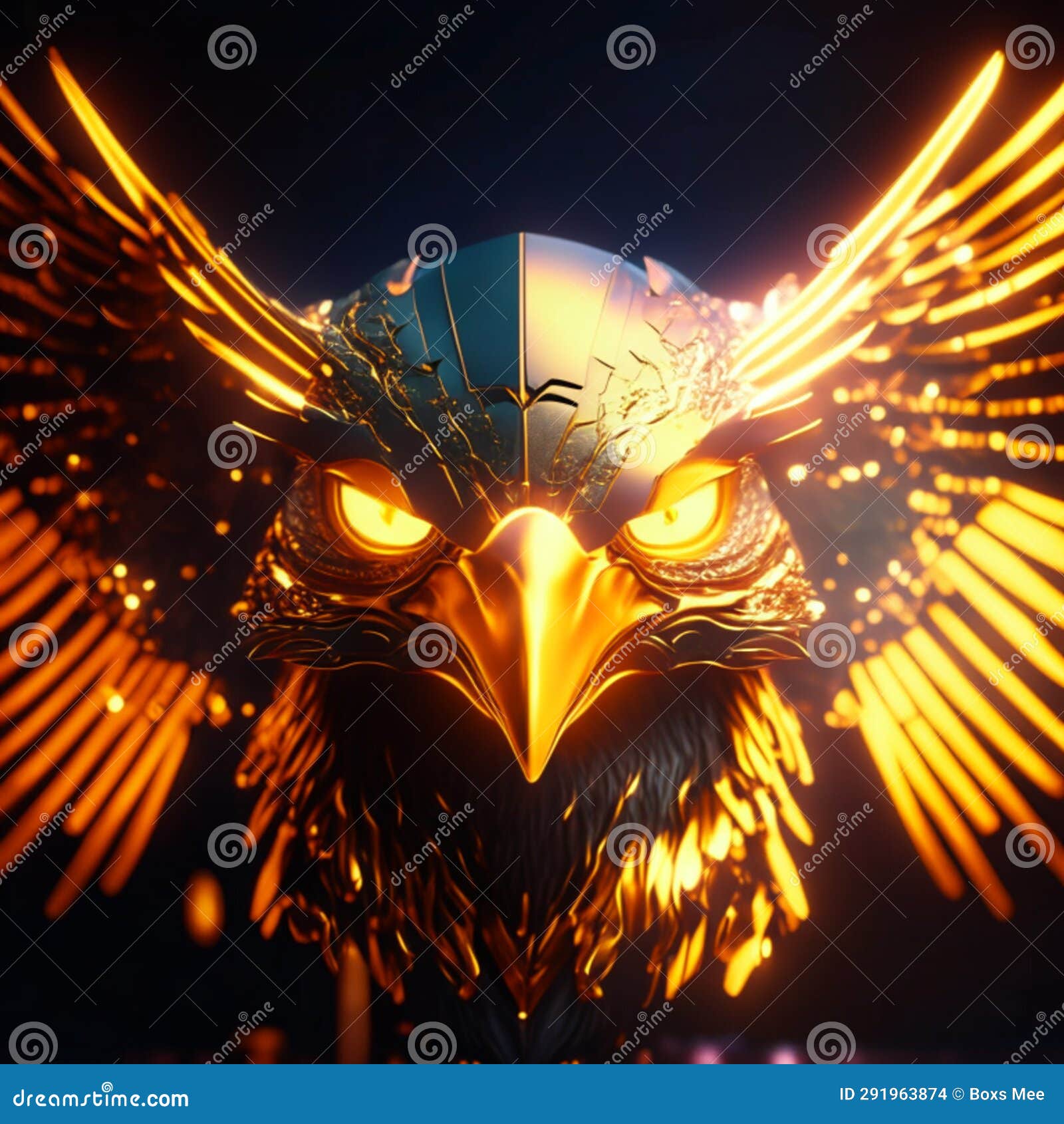 Eagle Head with Wings and Rays of Light. 3d Rendering Generative AI ...