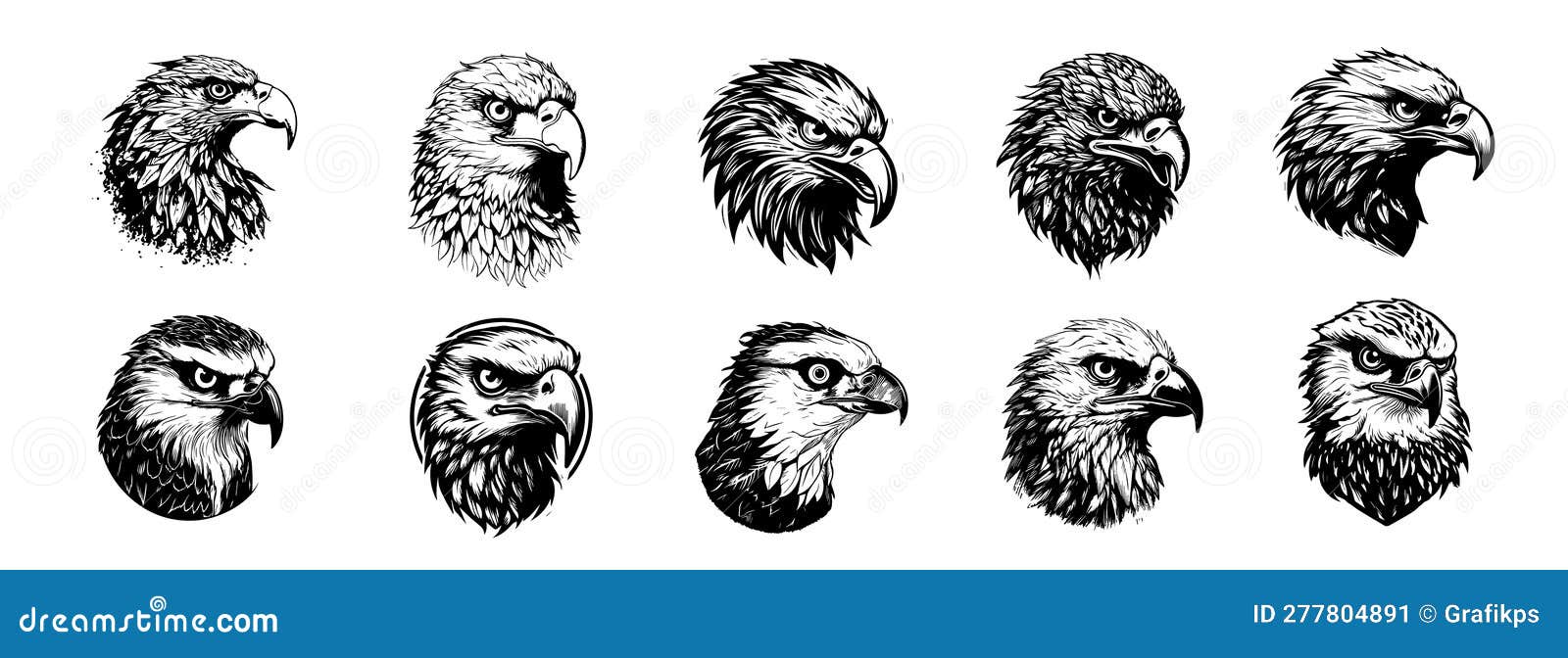 Eagle Heads Black and White Vector. Silhouette Svg Shapes of Eagle ...
