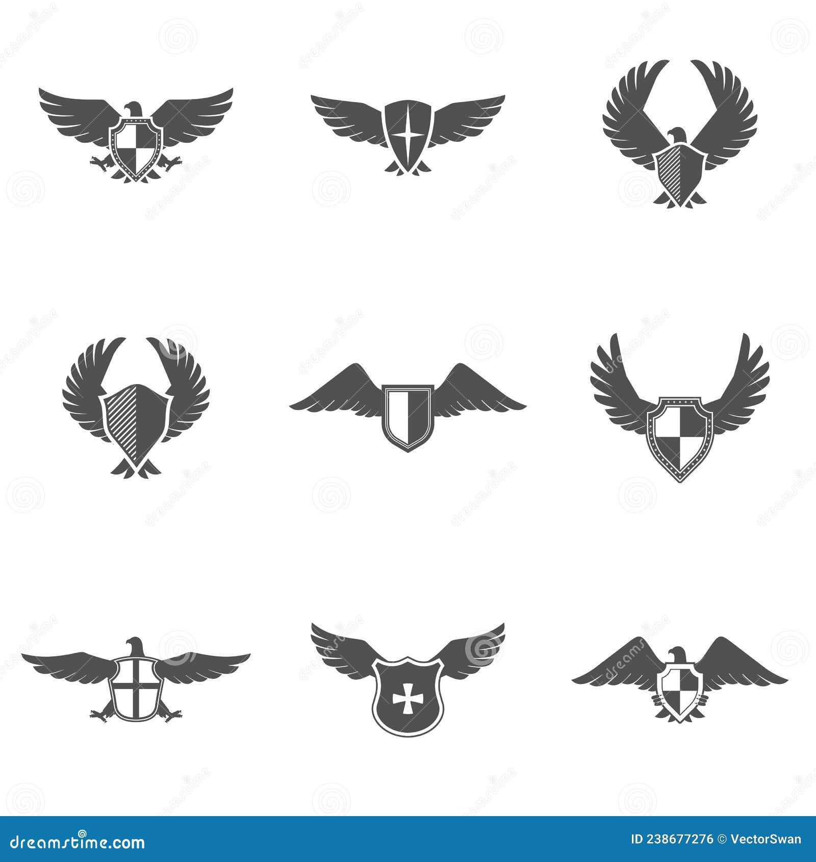 Eagle Icon Shield Set stock vector. Illustration of predator - 238677276