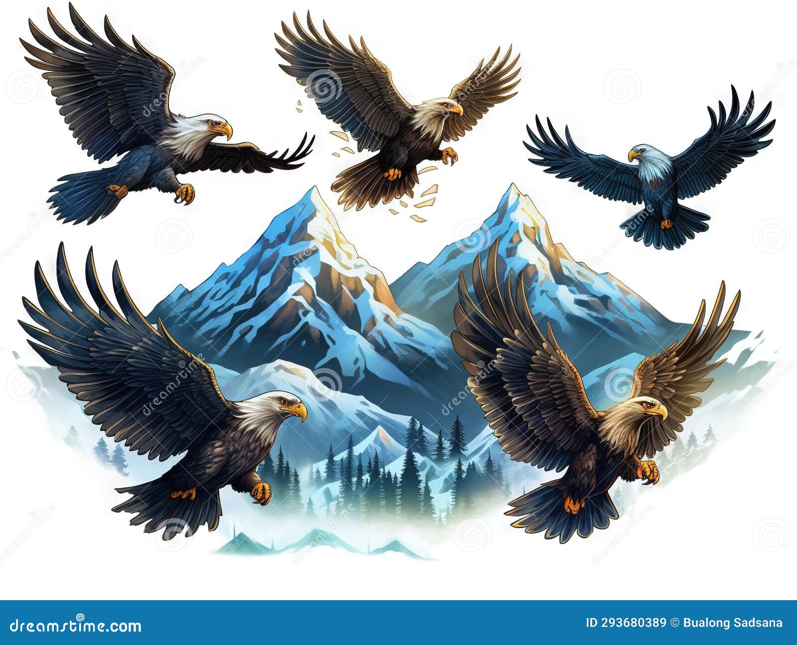 Eagle Icons. Flying Hawk. Bald Falcon. Hunting Bird. USA Animal ...