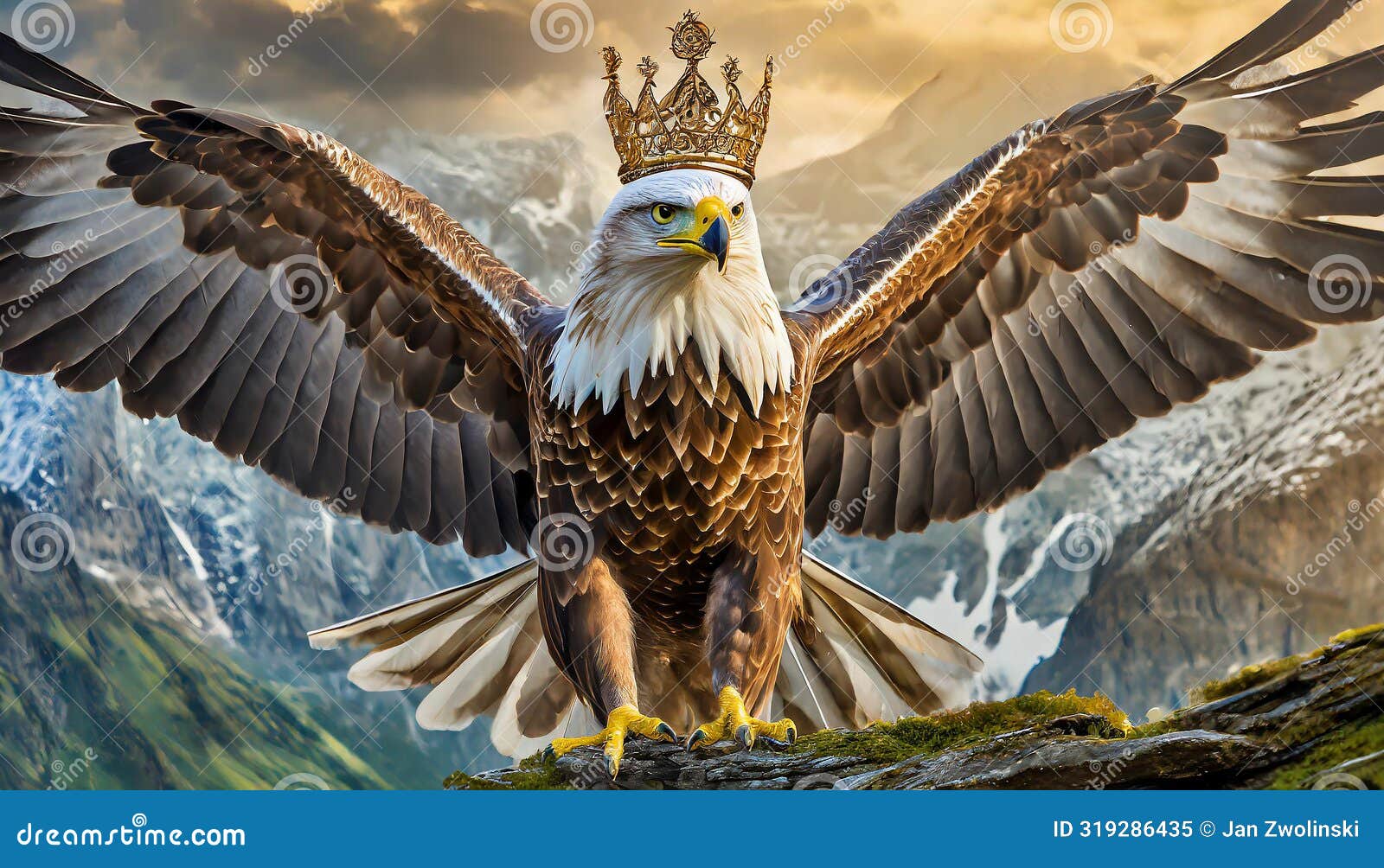 Eagle with Large Stretched Out Wings and Crown on Head Stock ...