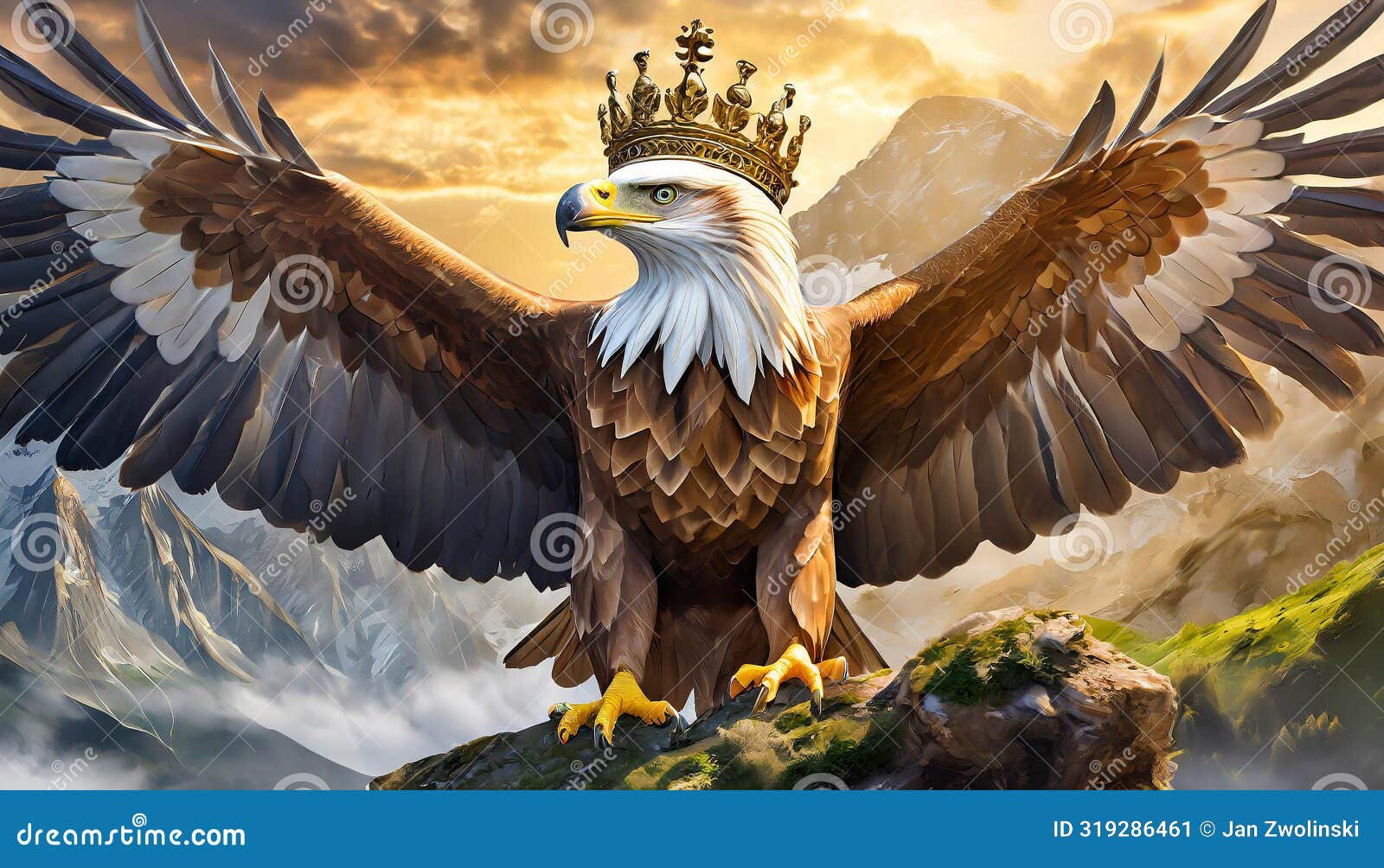 Eagle with Large Stretched Out Wings and Crown on Head Stock ...
