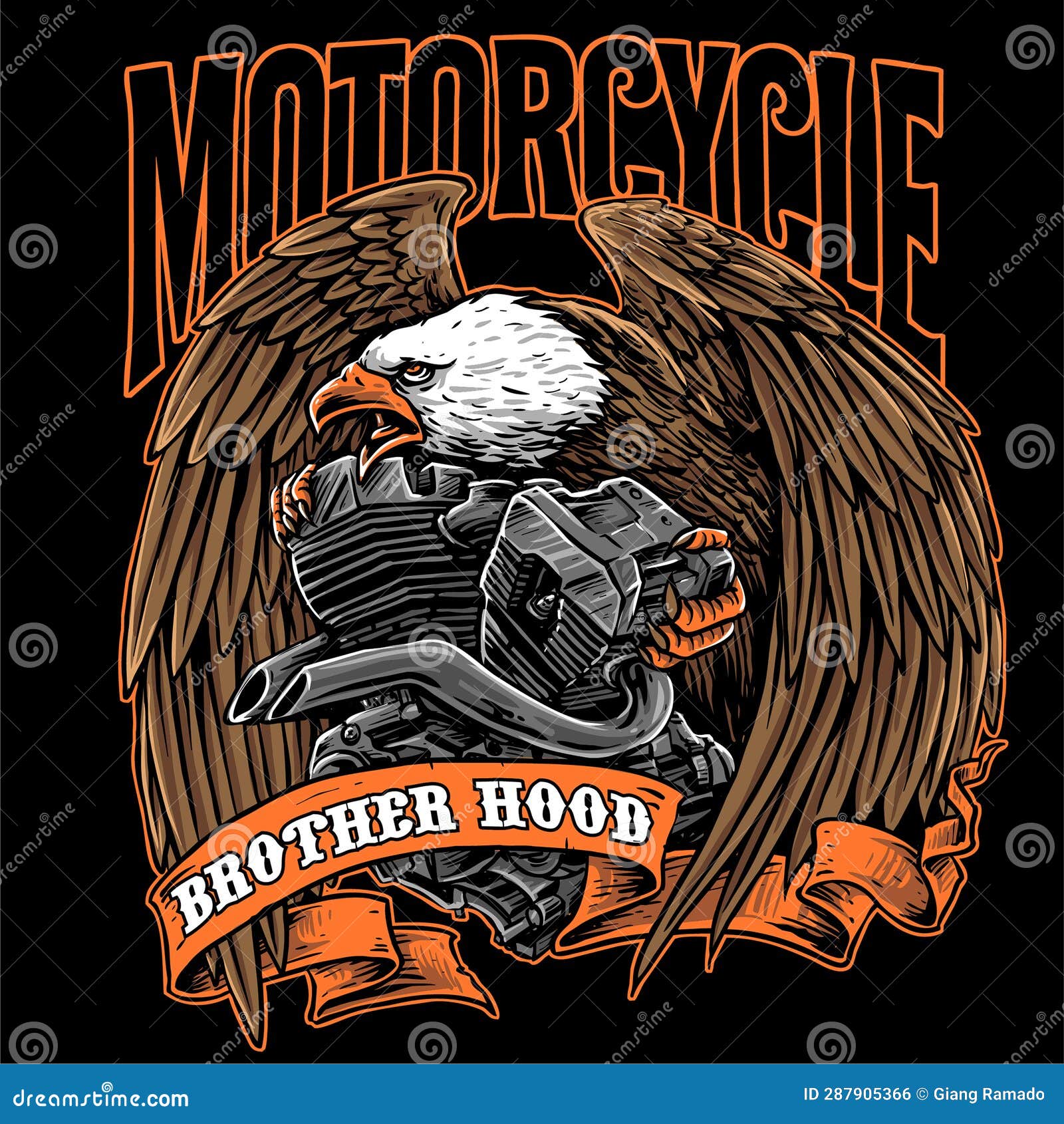 Eagle with Motorcycle Engine Vintage Vector Stock Illustration ...