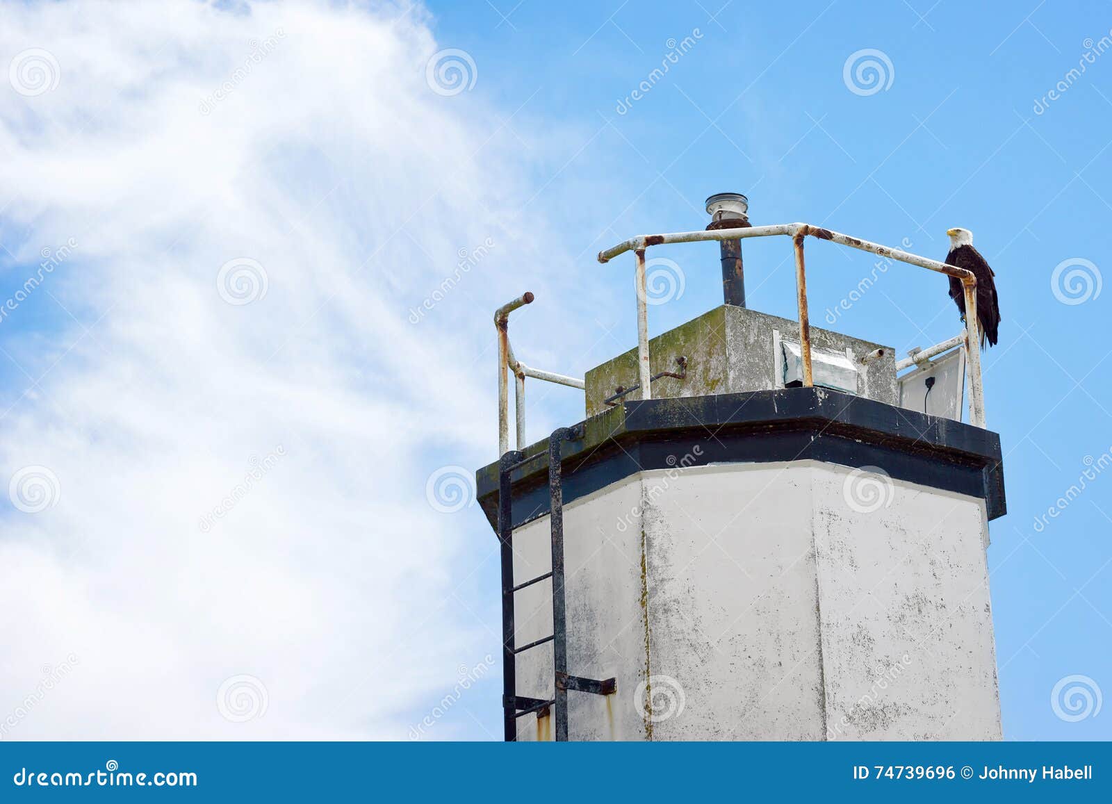 Eagle on an Old Lighthouse stock photo. Image of deterioration - 74739696