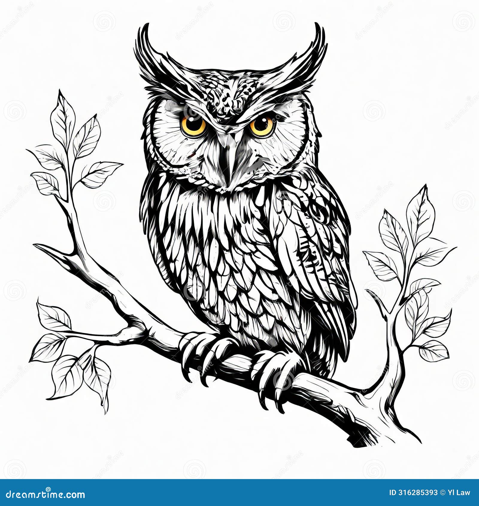 The Eagle Owl Face Ink Drawing Vector Illustration Stock Illustration ...