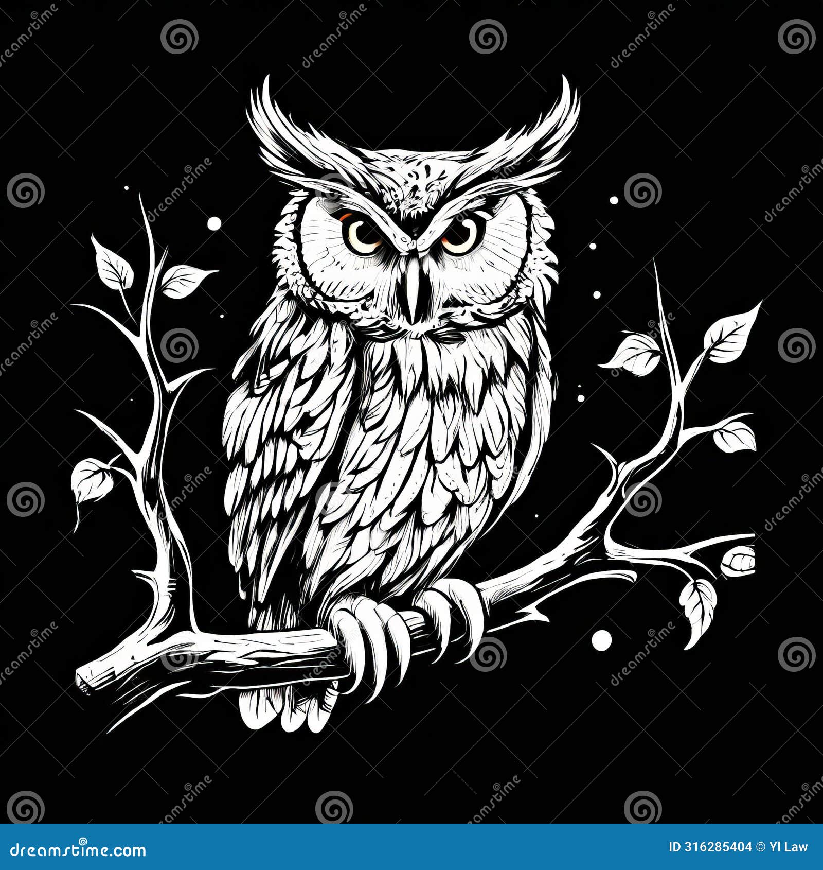 The Eagle Owl Face Ink Drawing Vector Illustration Stock Illustration ...
