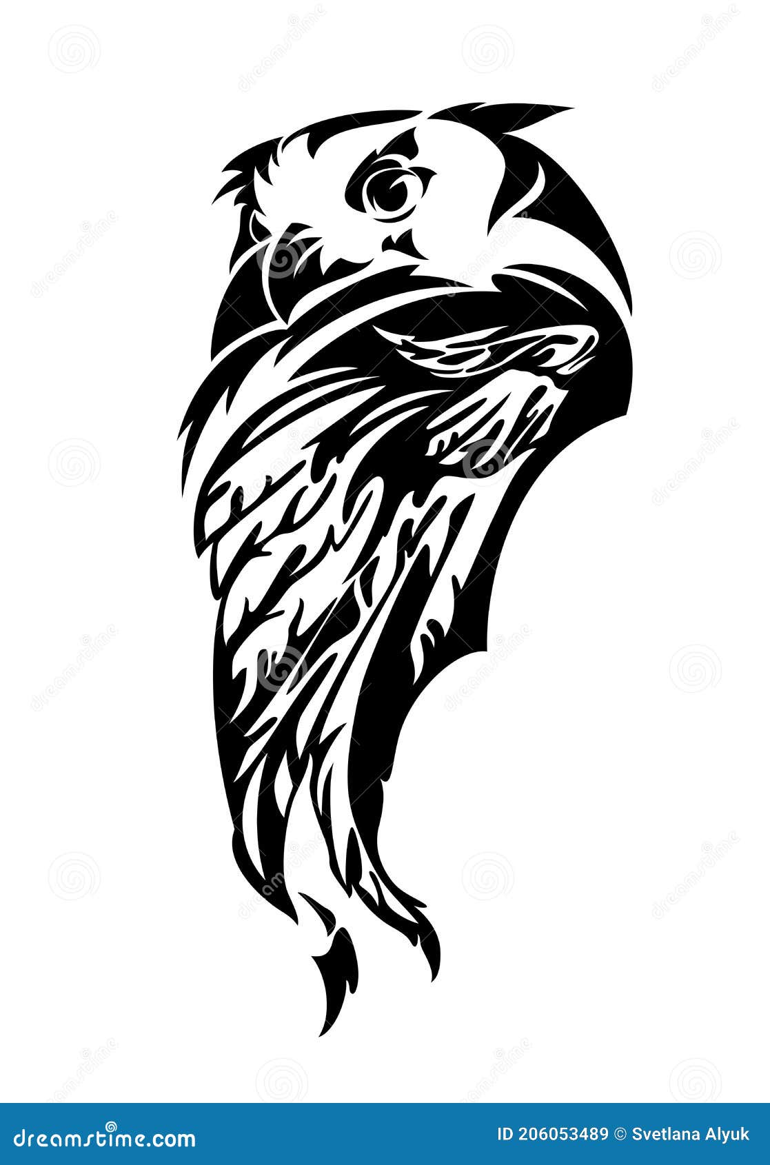 Eagle Owl Head and Wing Black Vector Outline Design Stock Vector ...