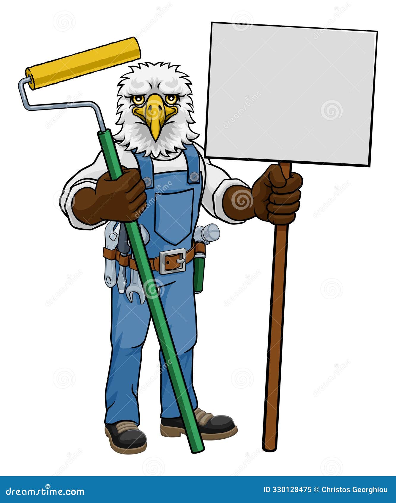 Eagle Painter Decorator Paint Roller Mascot Man Stock Illustration ...