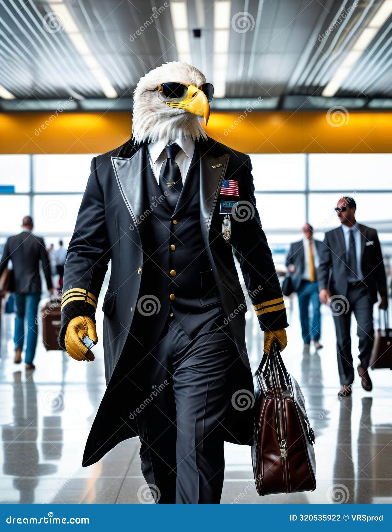 Eagle Pilot Walking through Airport Stock Illustration - Illustration ...