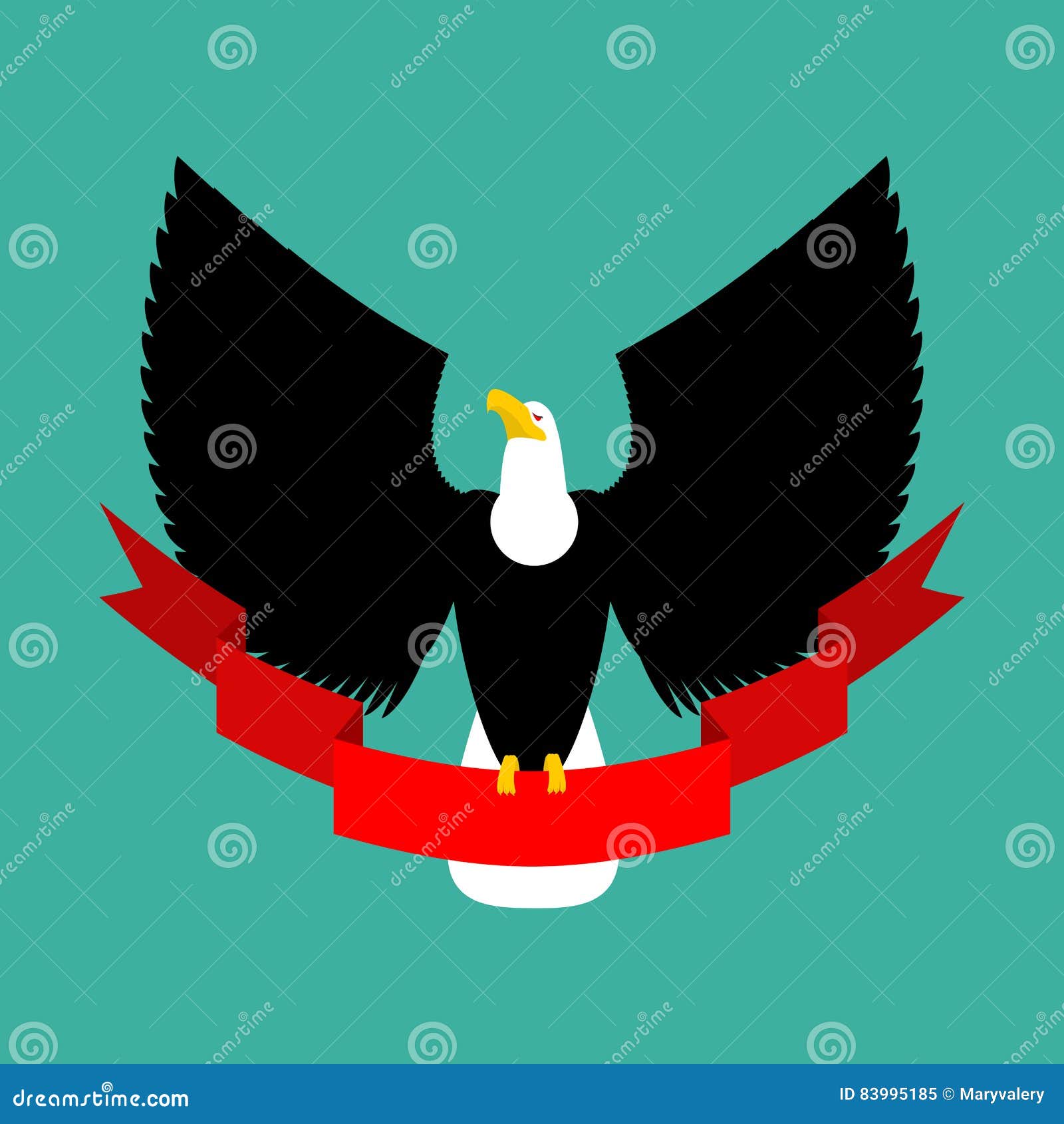 Eagle and Red Ribbon. Big Black Bird Emblem Stock Vector - Illustration ...