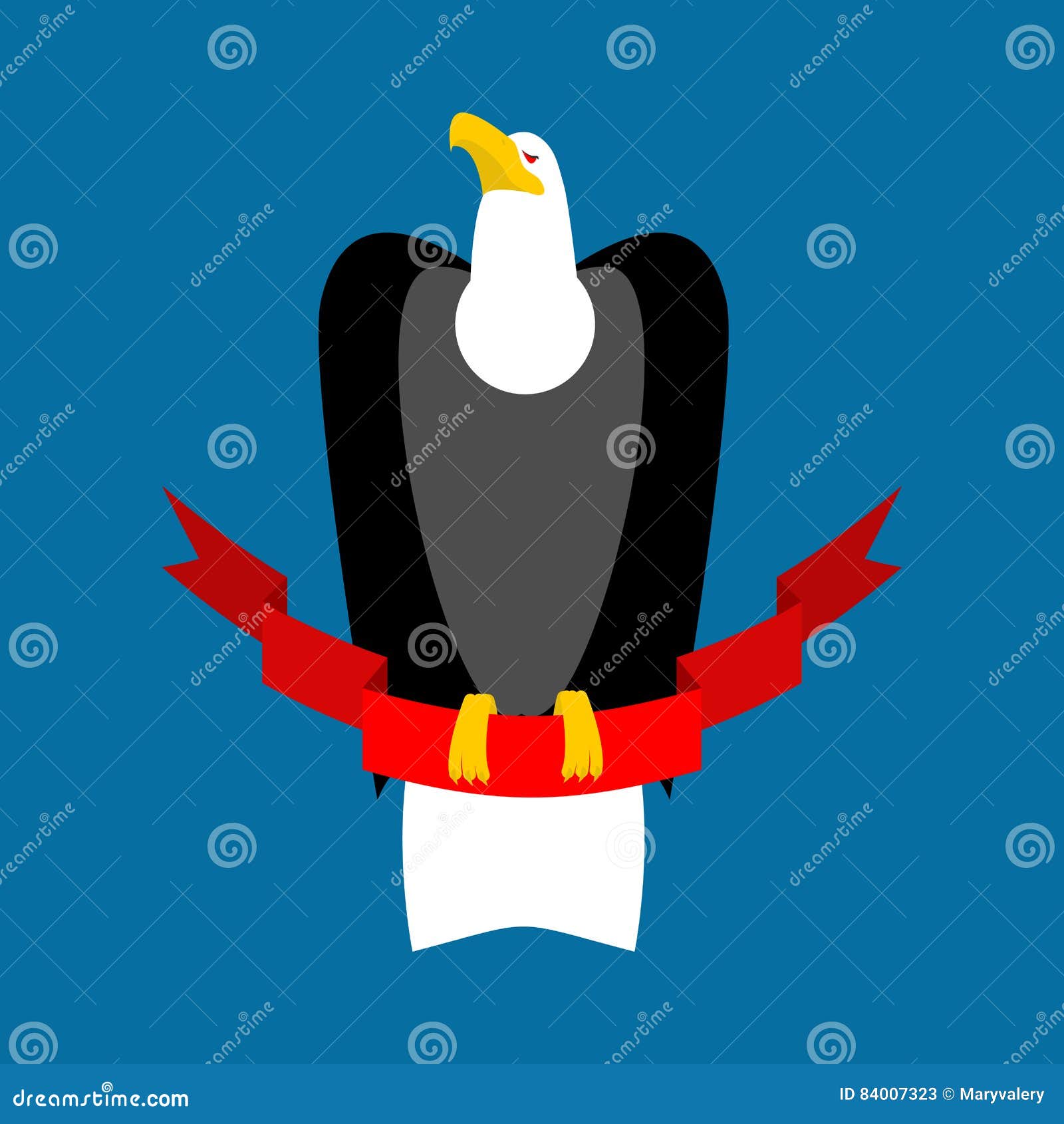 Eagle and Red Ribbon. Big Black Bird Emblem Stock Vector - Illustration ...