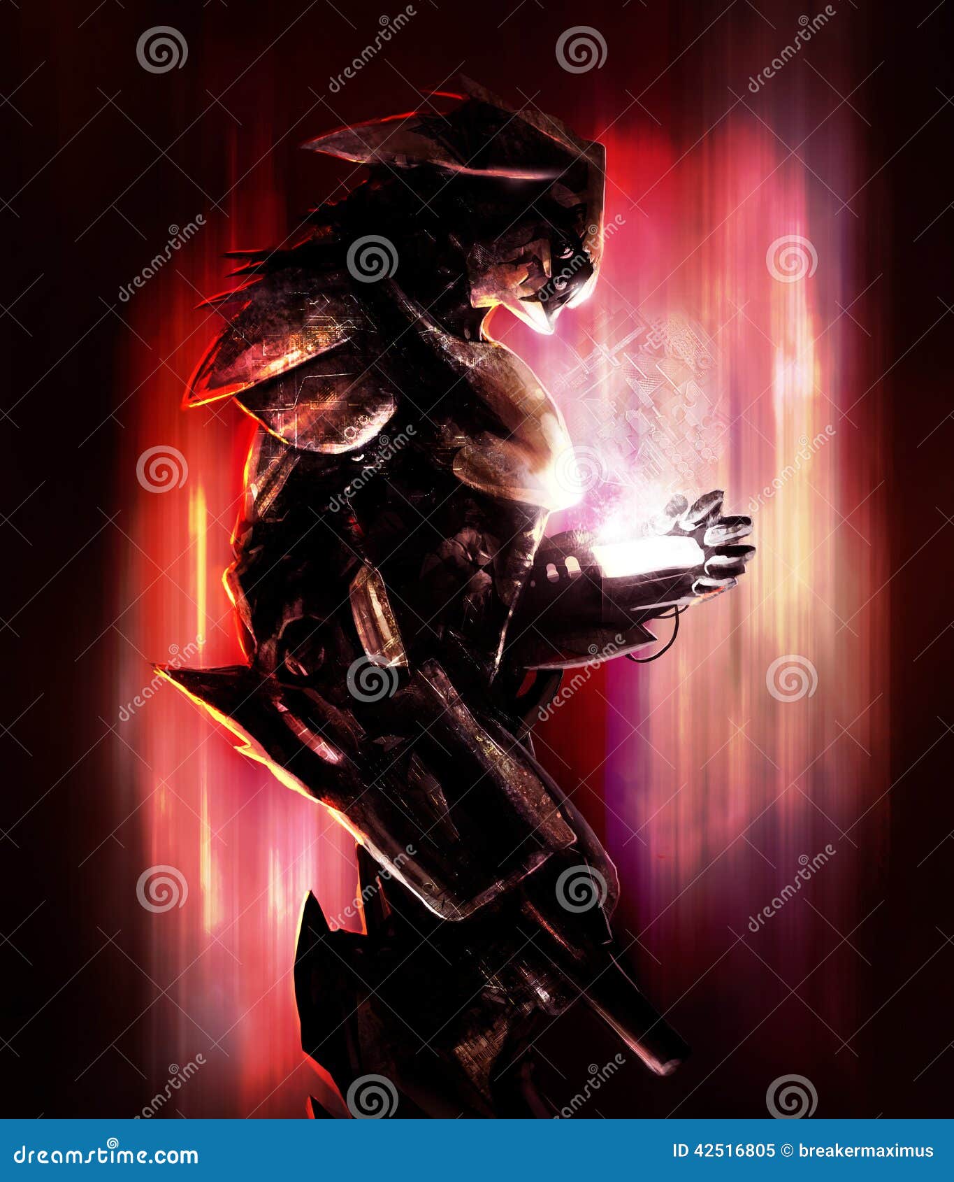 Futuristic Sci-fi Eagle Robot Alien Creature In Armor. Stock ...